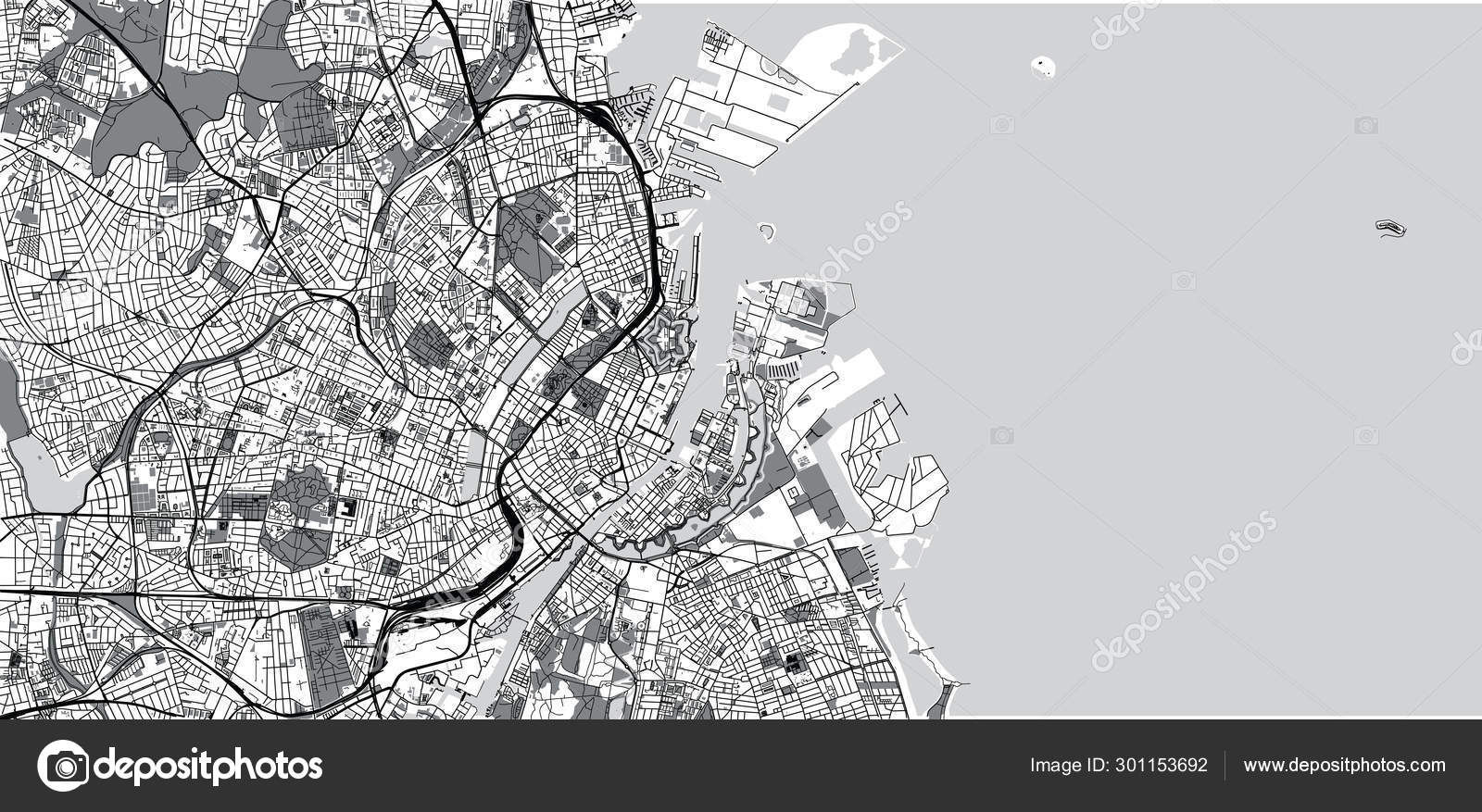 Peta kota vektor perkotaan Kopenhagen, Denmark Vektor Stok oleh ...