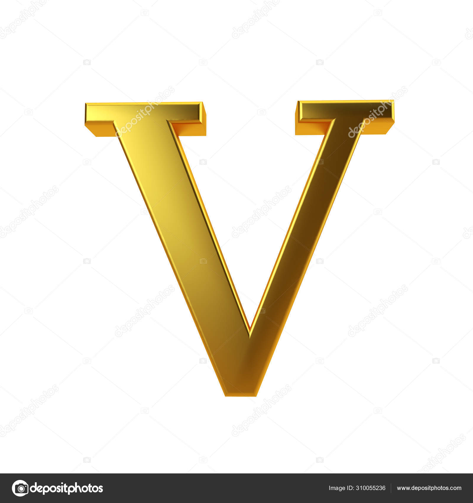 Shiny gold letter V on a plain white background. 3D Rendering Stock ...