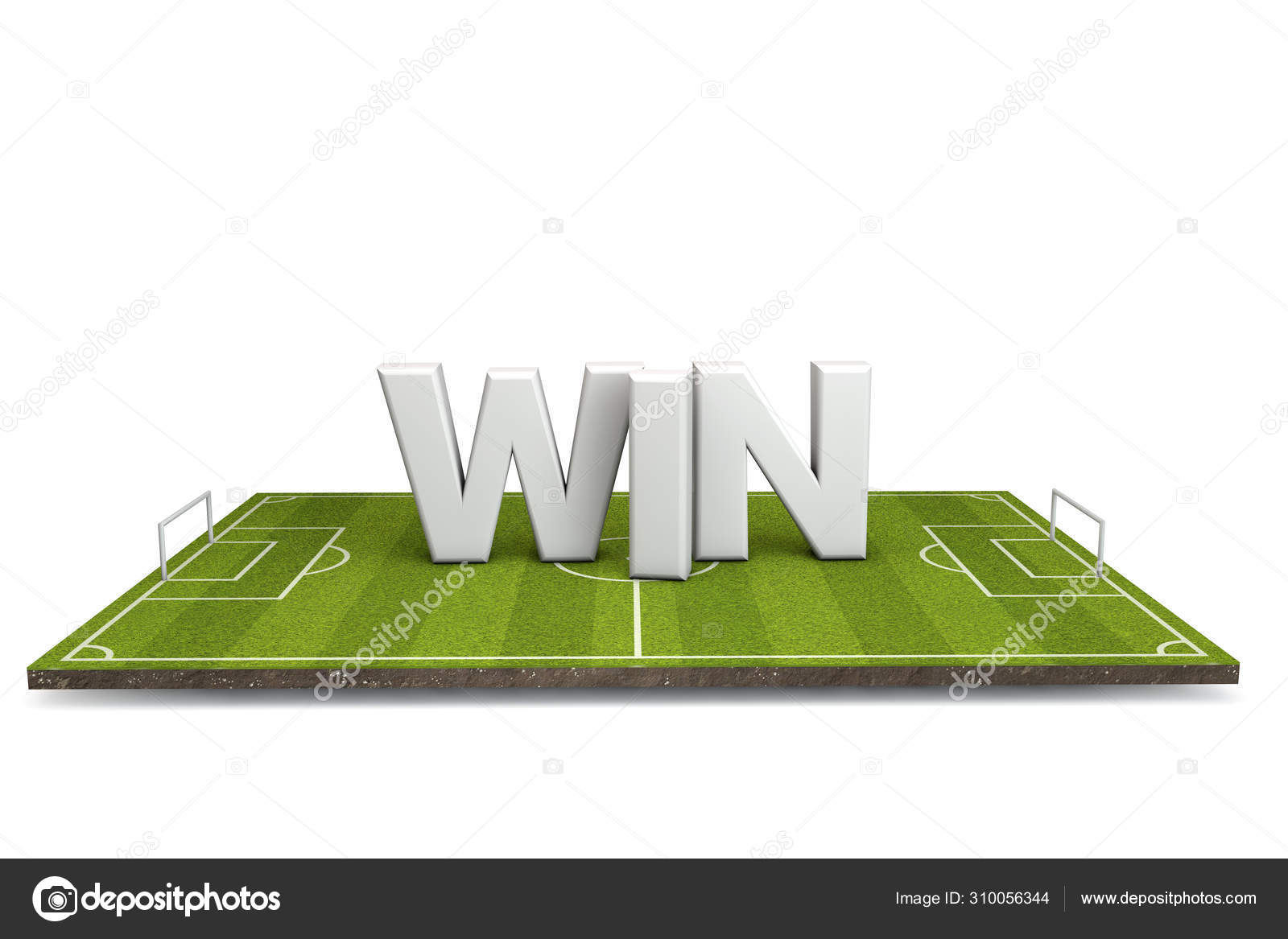 Football, soccer pitch with white win text. 3D Rendering — Stock Photo ...