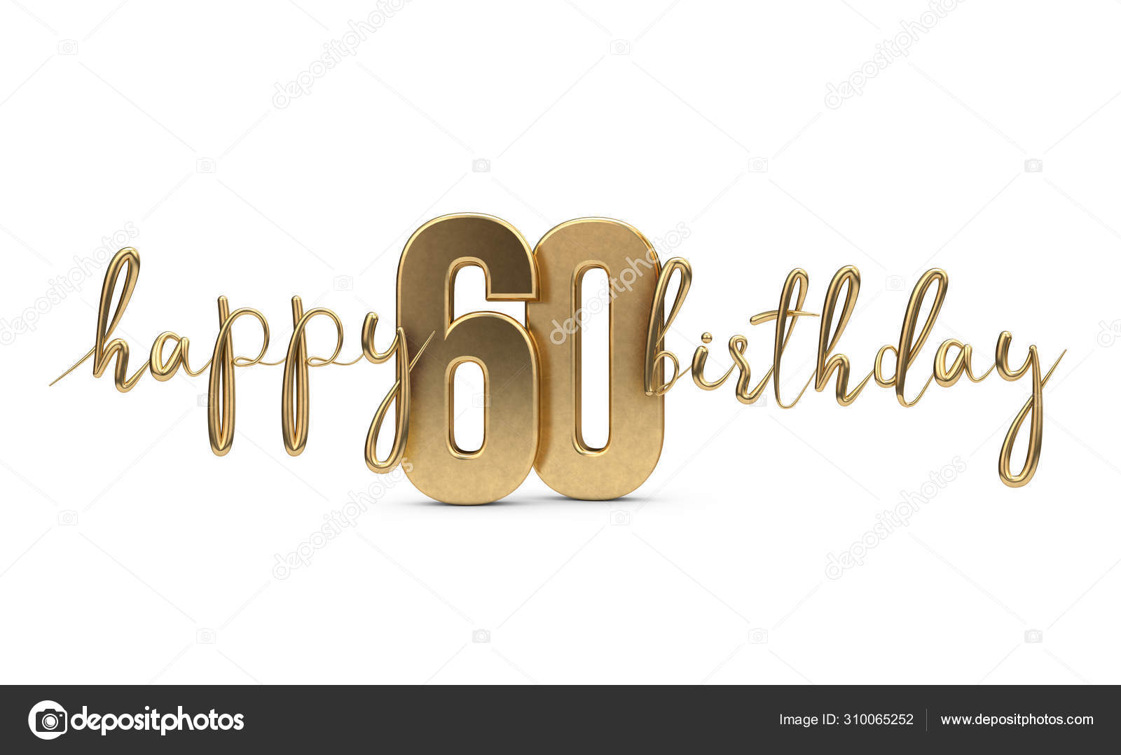 Happy 60th birthday gold greeting background. 3D Rendering Stock Photo ...