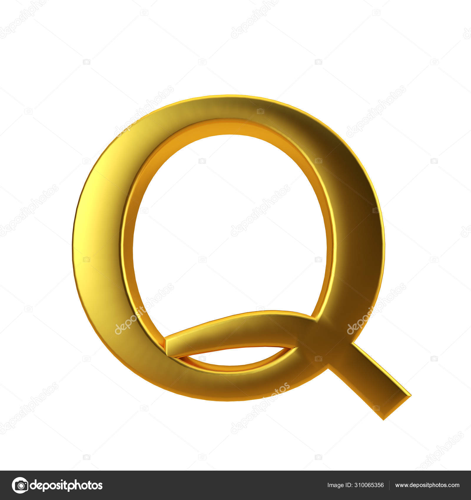 Shiny gold letter Q on a plain white background. 3D Rendering — Stock ...