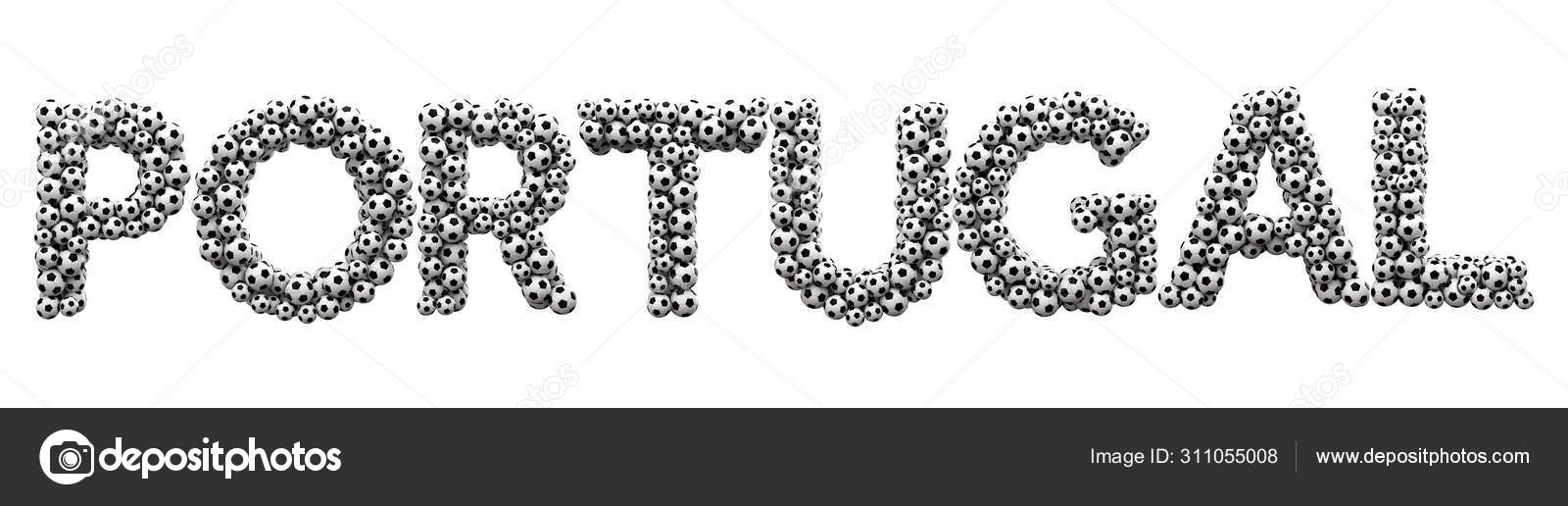 Portugal word made from a football soccer ball texture. 3D Rende ...