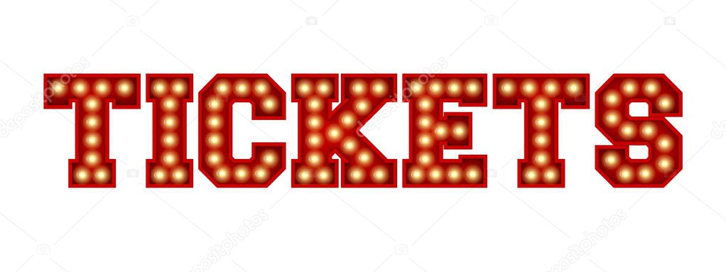 Venta de entradas palabra hecha de letras rojo vintage bombilla aislada ...