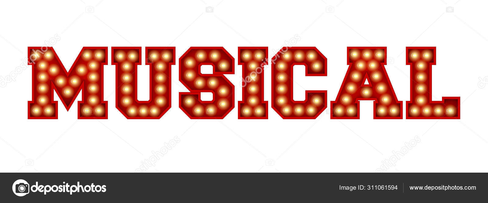 Musical word made from red vintage lightbulb lettering isolated Stock ...