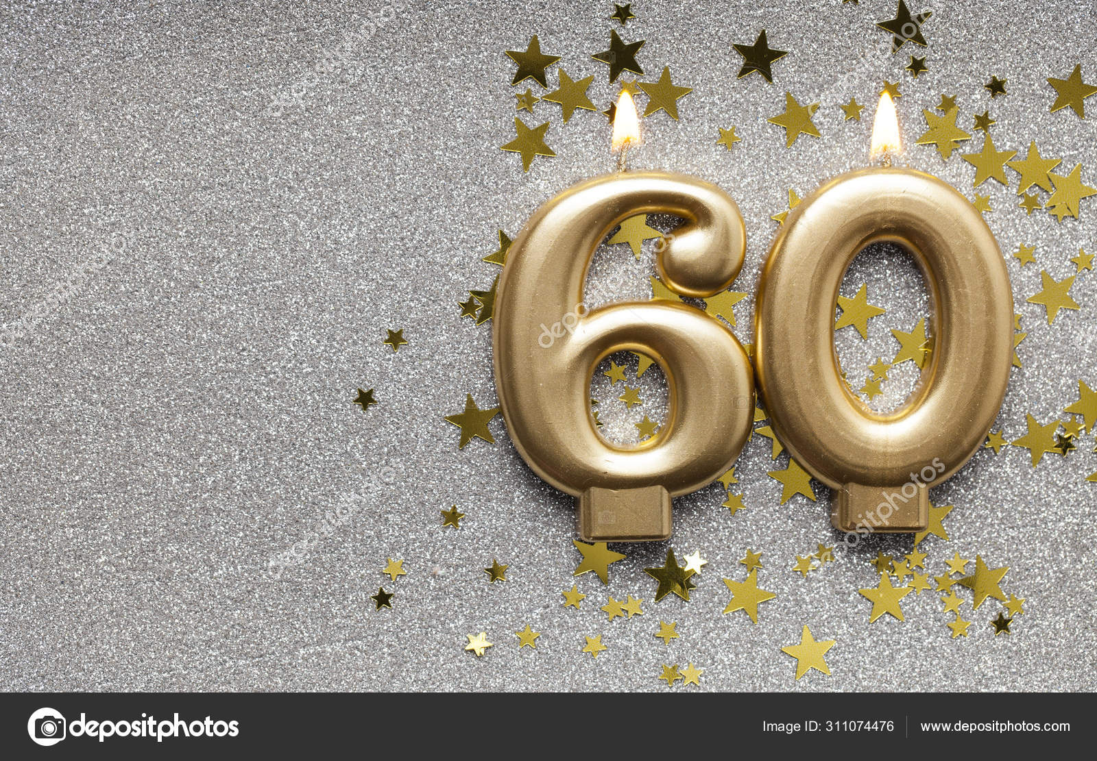 Number 60 gold celebration candle on star and glitter background Stock ...