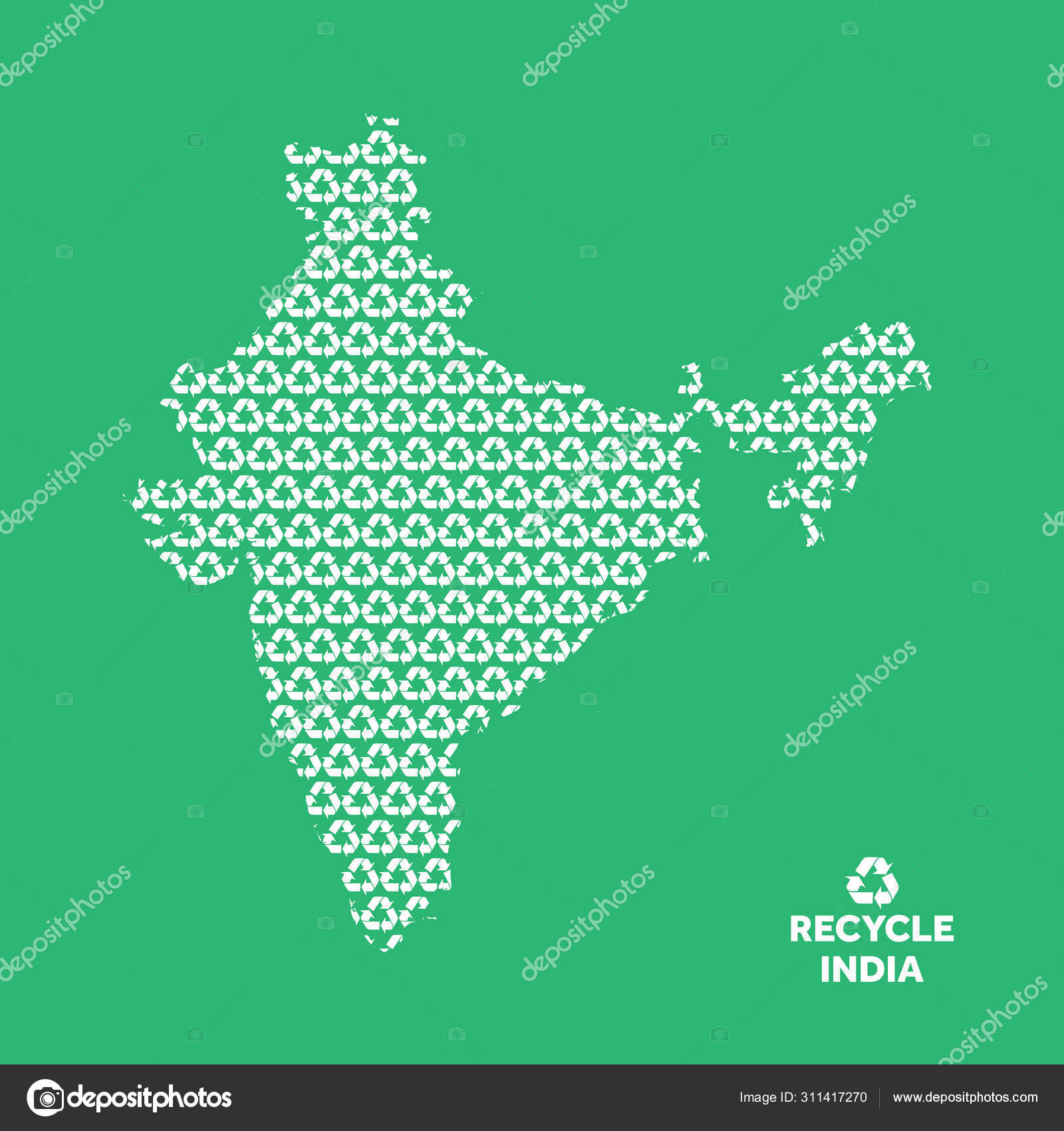 India map made from recycling symbol. Environmental concept Stock ...
