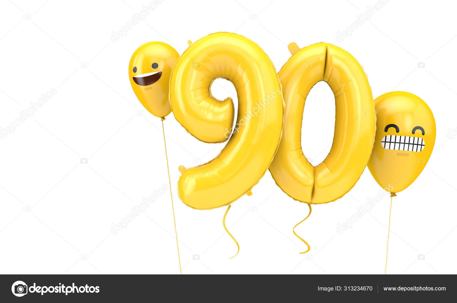 Zahl 90 Geburtstagsballon mit Emoji Gesichter Luftballons. 3D-Darstellung-Stockillustration von ...