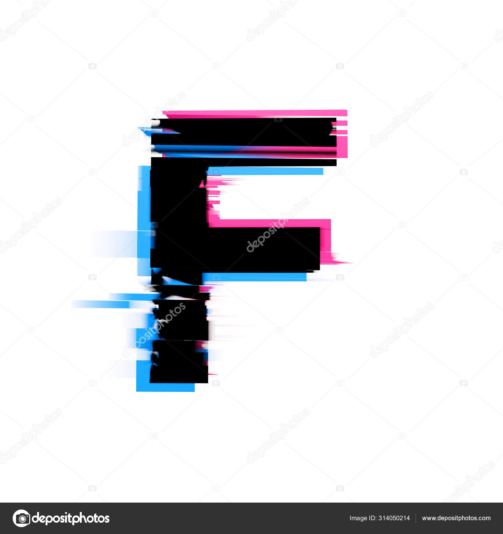 Letter F distorted neon glitch effect text font. 3D Render — Stock ...