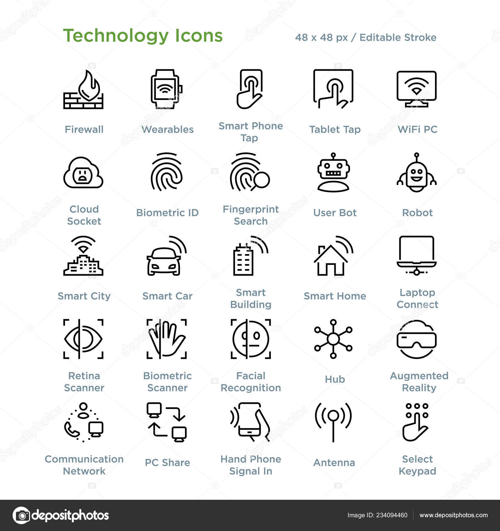 Technology Icons Outline Vector Illustration Stock Vector Image by ...