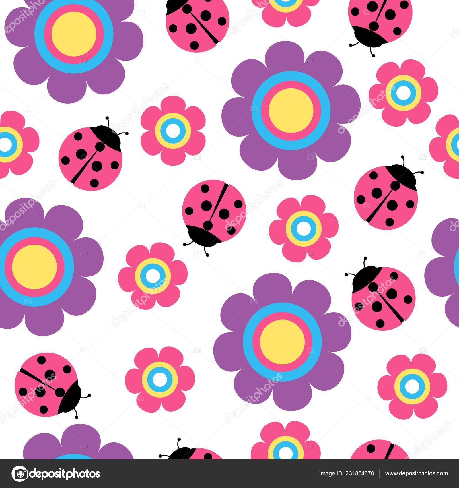 Cute Flower Ladybug Seamless Vector Pattern Stock Vector Image by ...