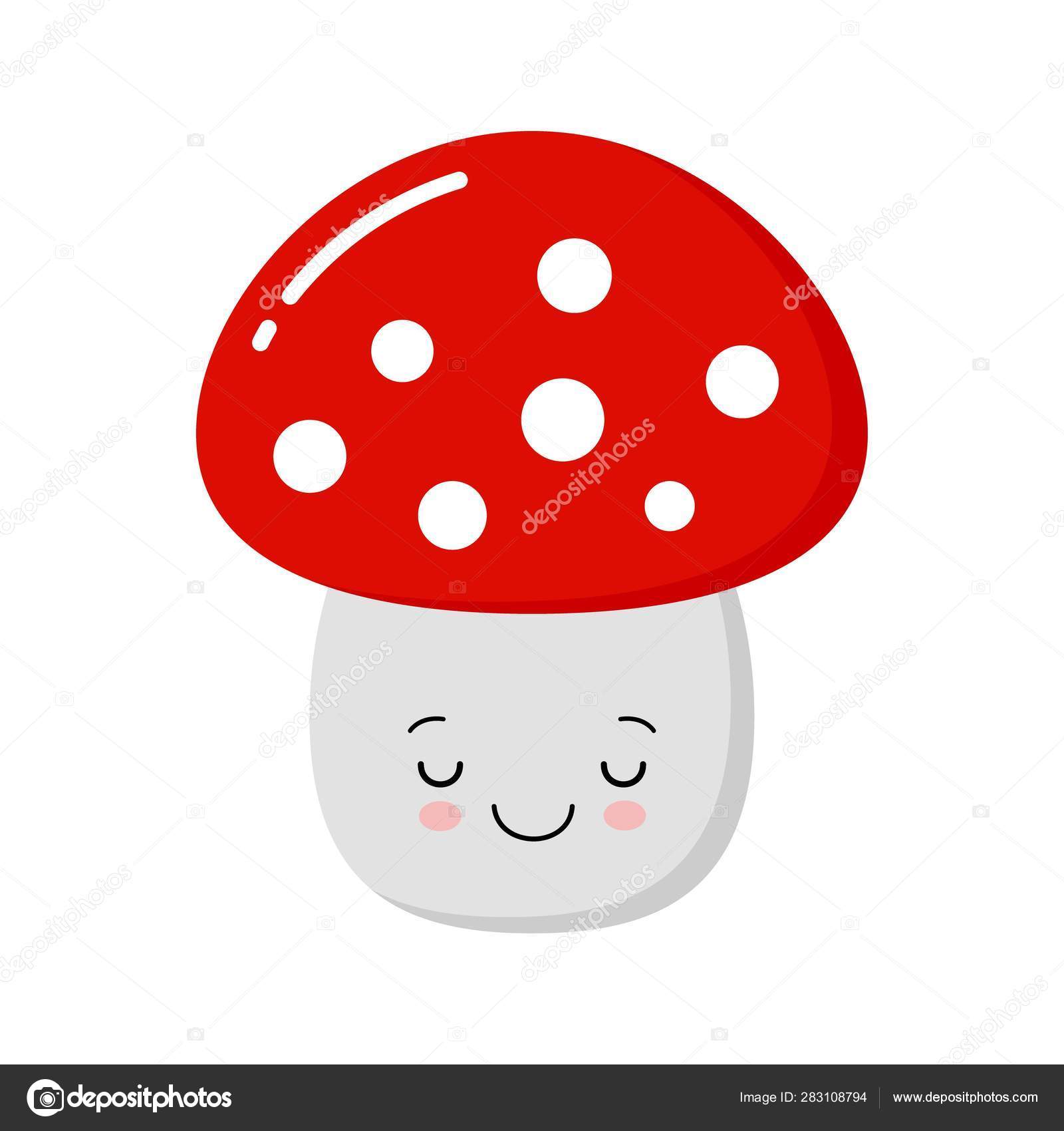 Pequeño hongo lindo divertido. Una amanita, Grebe. Dibujos animados ...