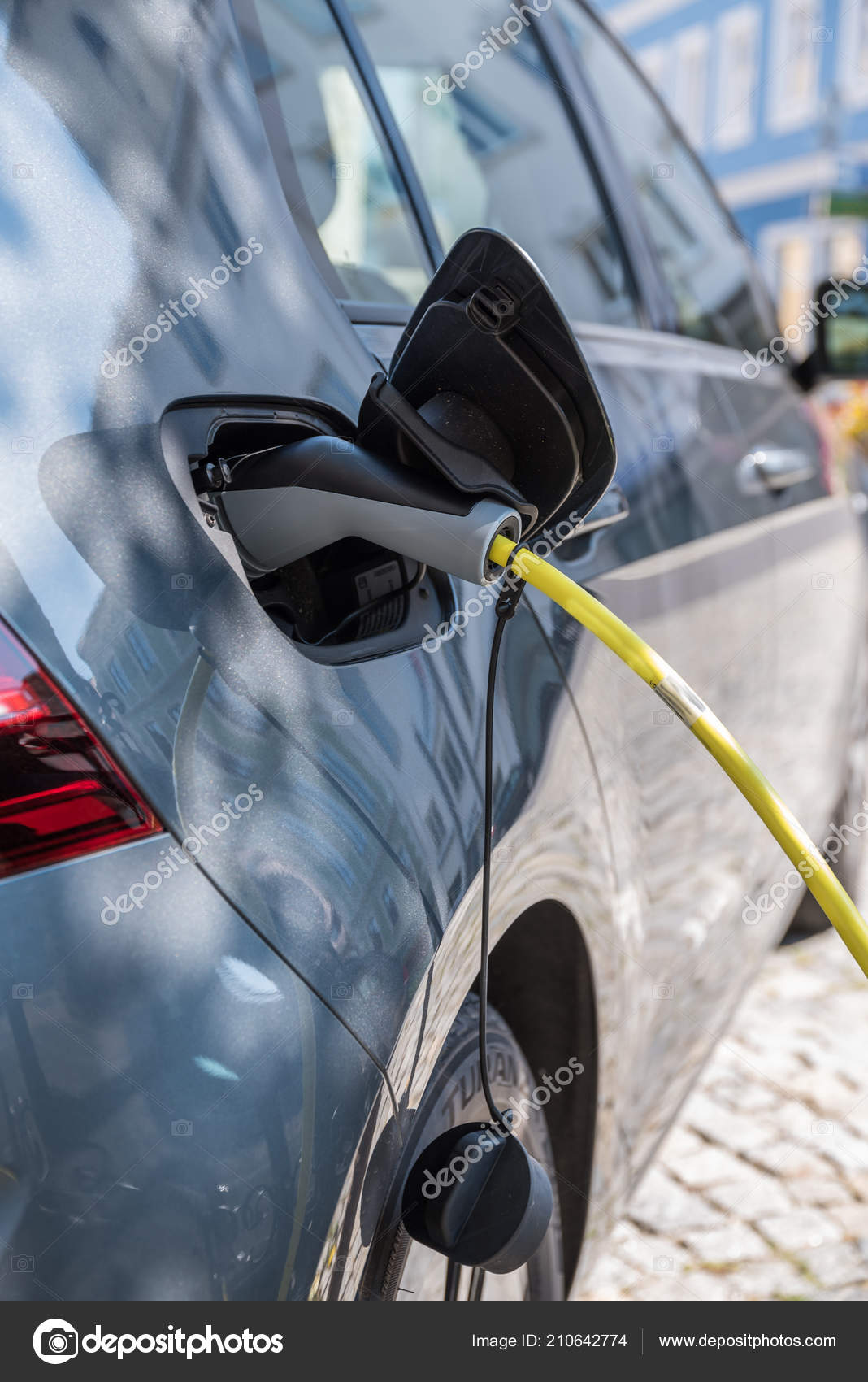 Powering Empty Tank Electric Car Close Charging Station Stock Photo by ...