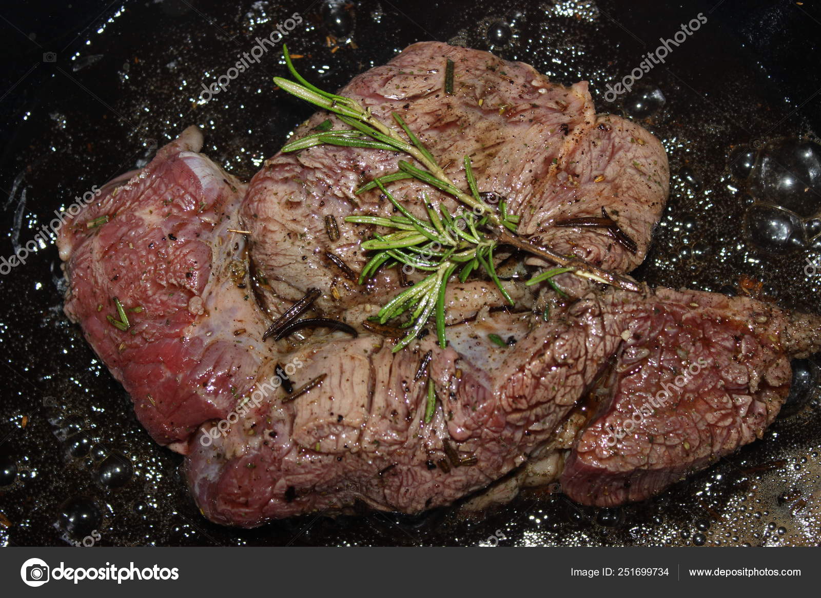 Marbled Beef Steak Fried Oil Frying Pan Close — Stock Photo © rimmochka ...