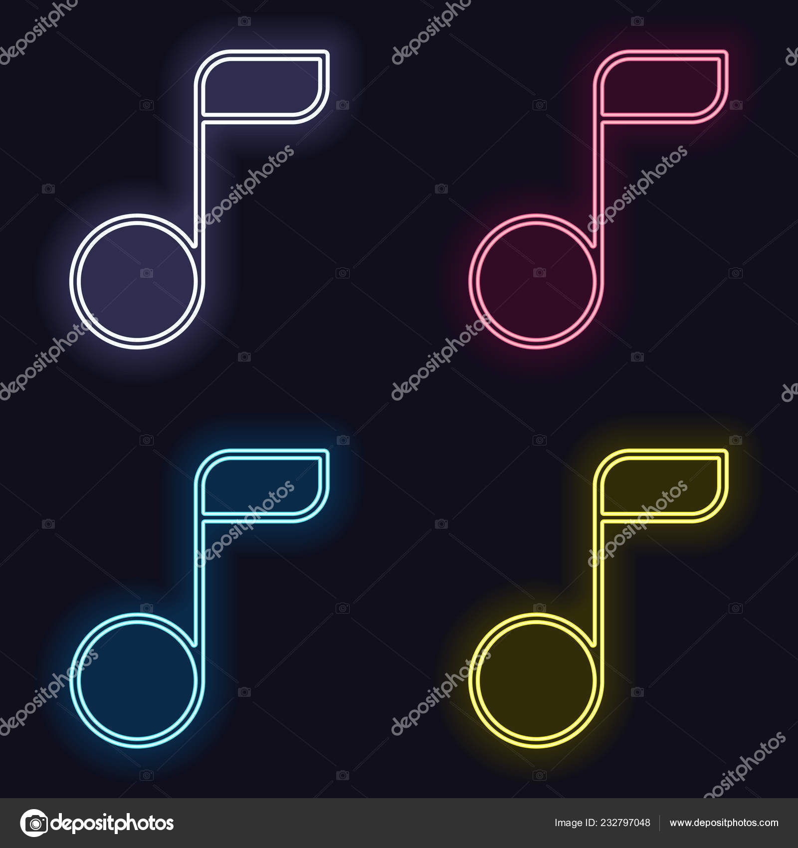 Simple Music Note Linear Icon Thin Outline Set Neon Sign Stock Vector ...