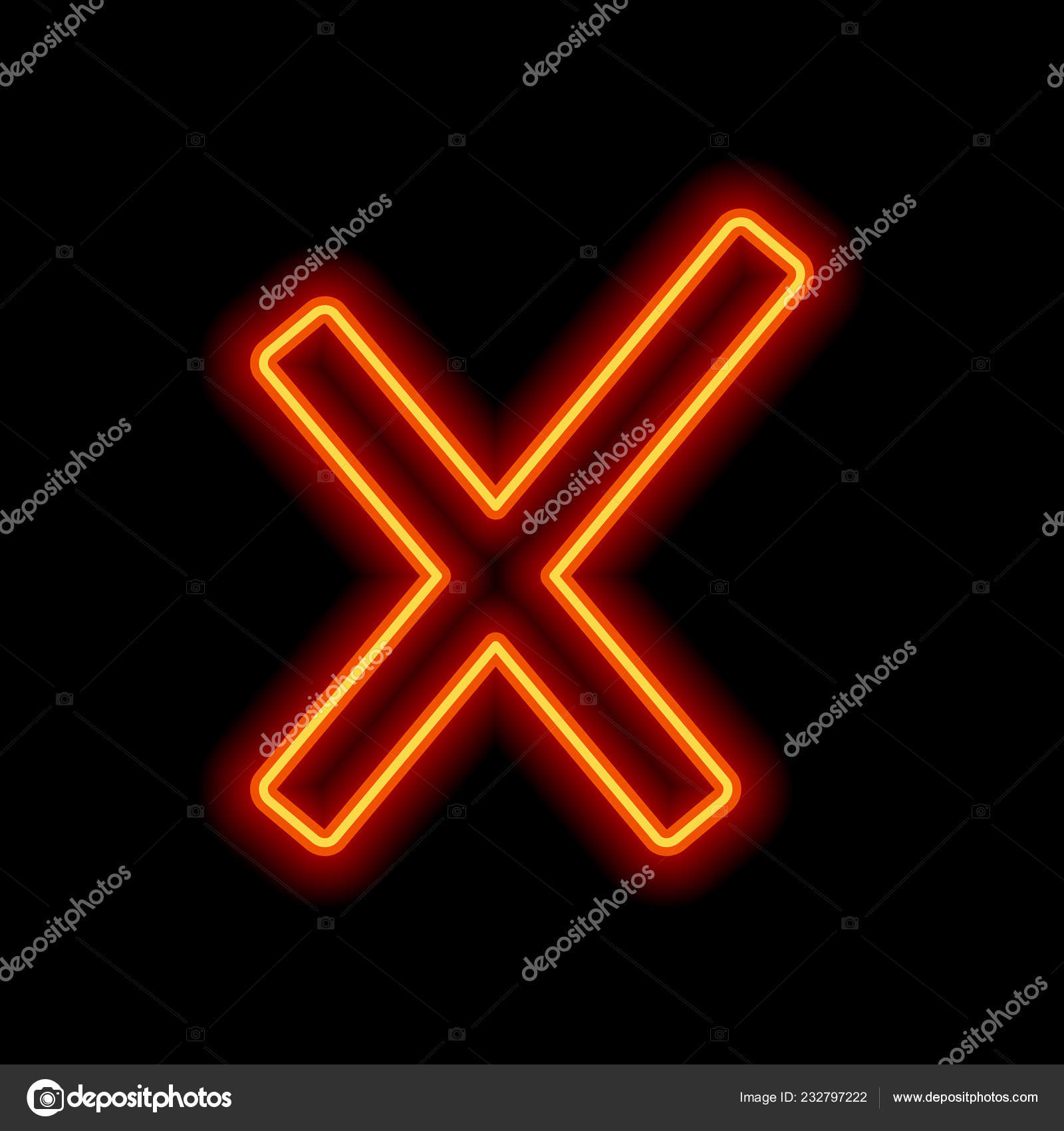 Wrong Mark Icon Orange Neon Style Black Background Light Icon Stock ...
