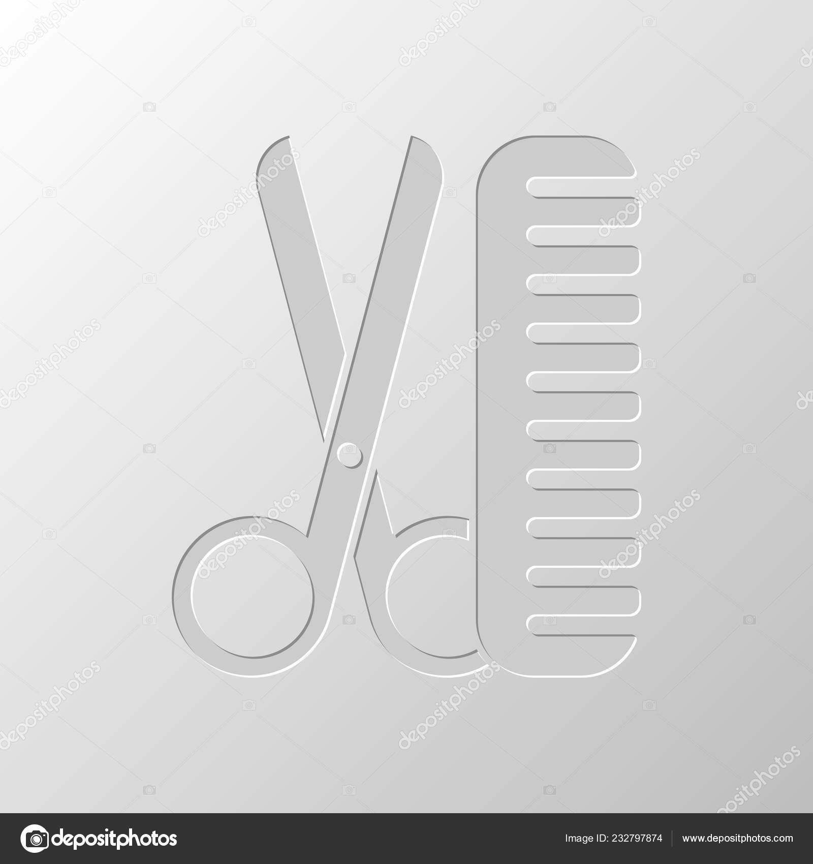 Scissors Hairbrush Tools Barber Paper Design Cutted Symbol Pitted Style ...