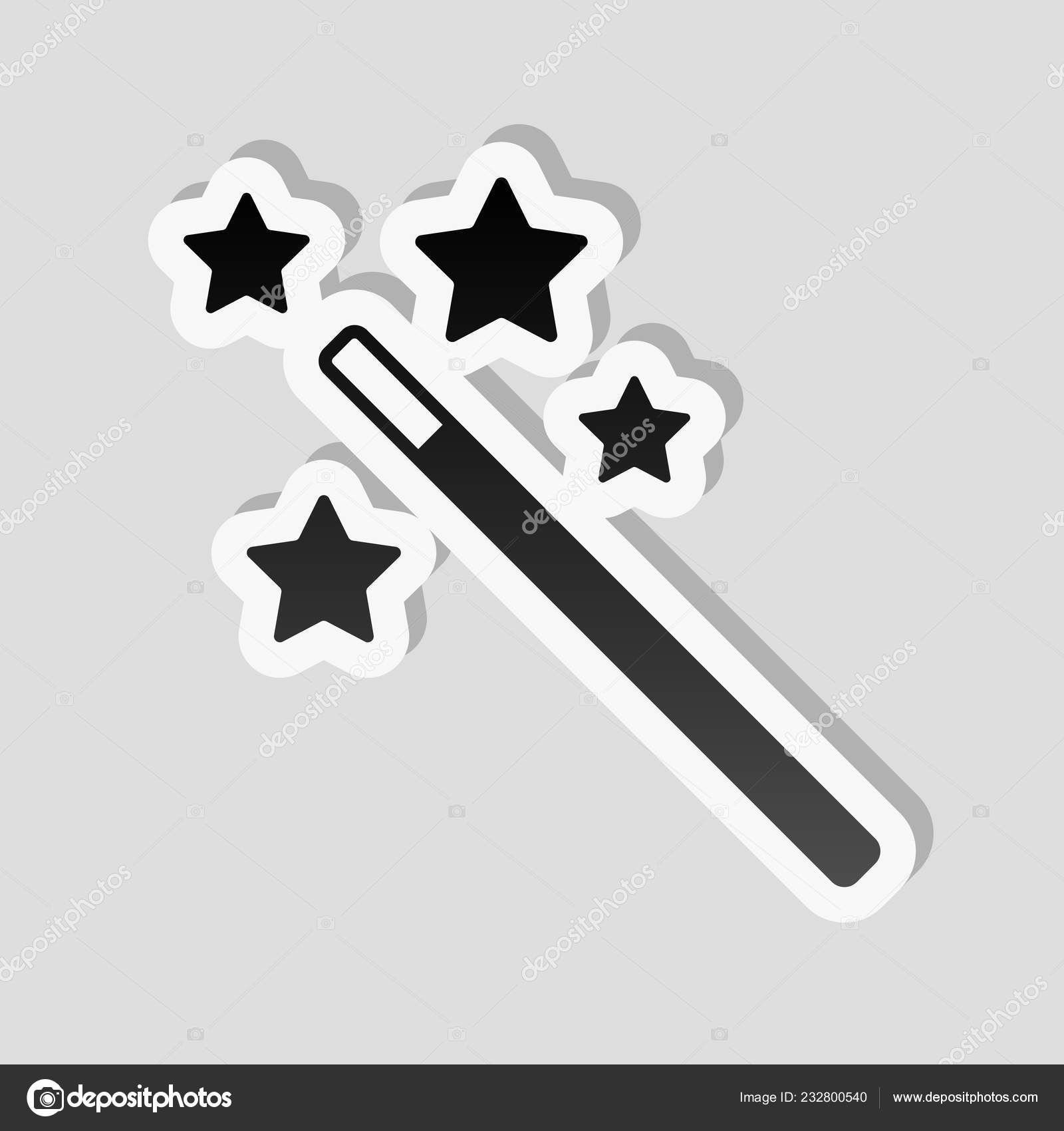 Magic Wand Stars Simple Silhouette Sticker Style White Border Simple ...