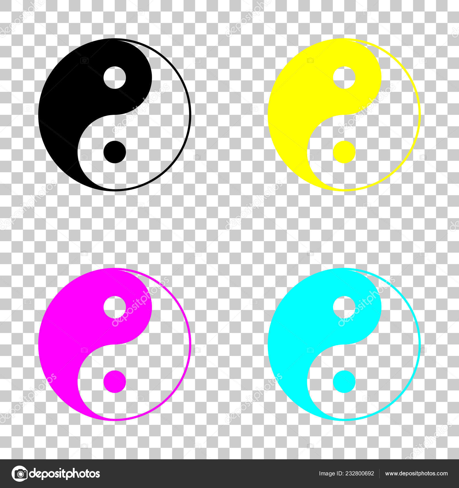 Símbolo Yin Yan Conjunto Colorido Ícones Cmyk Fundo Transparente Vetor ...