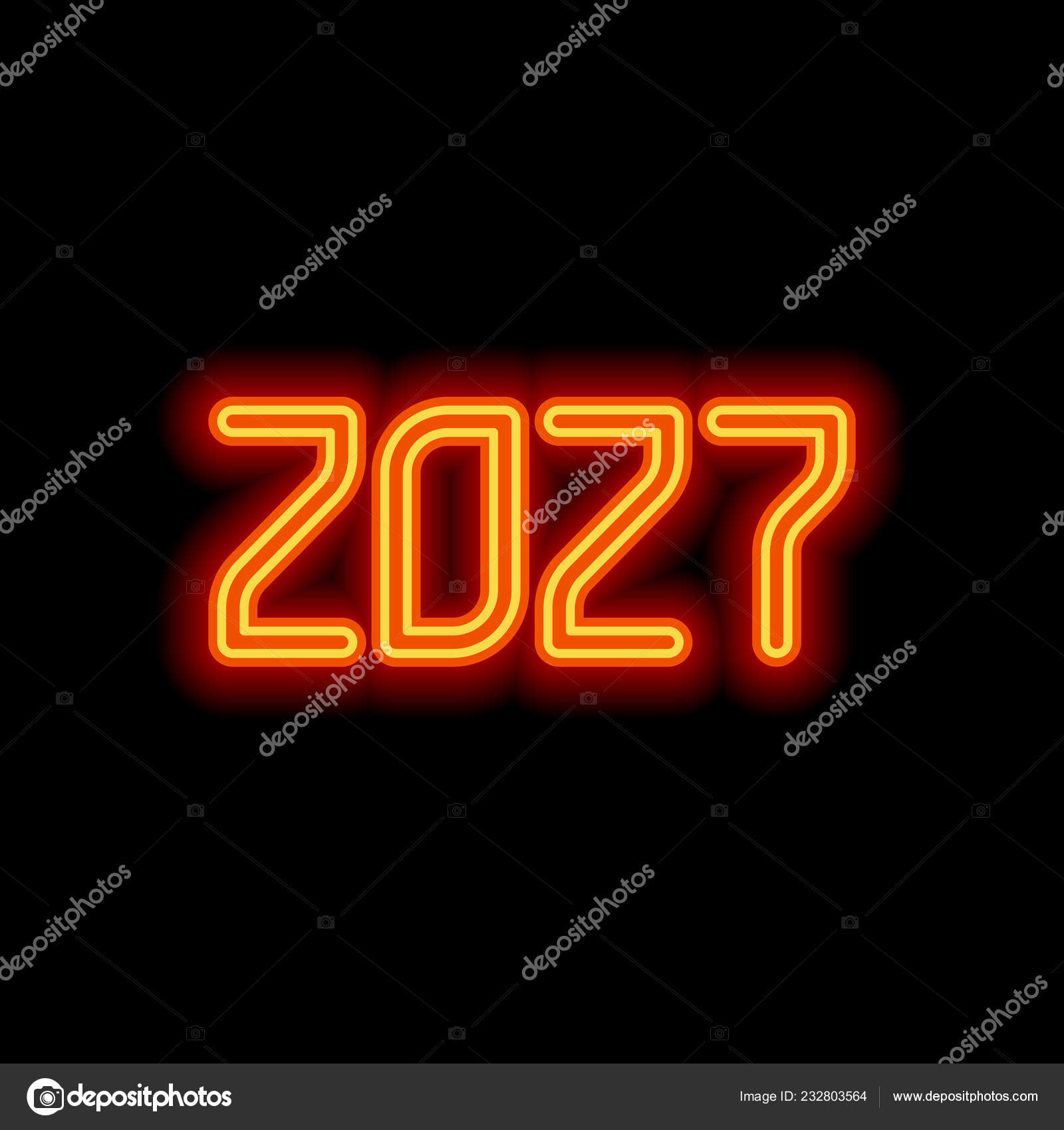 2027 Number Icon Happy New Year Orange Neon Style Black Stock Vector by ...