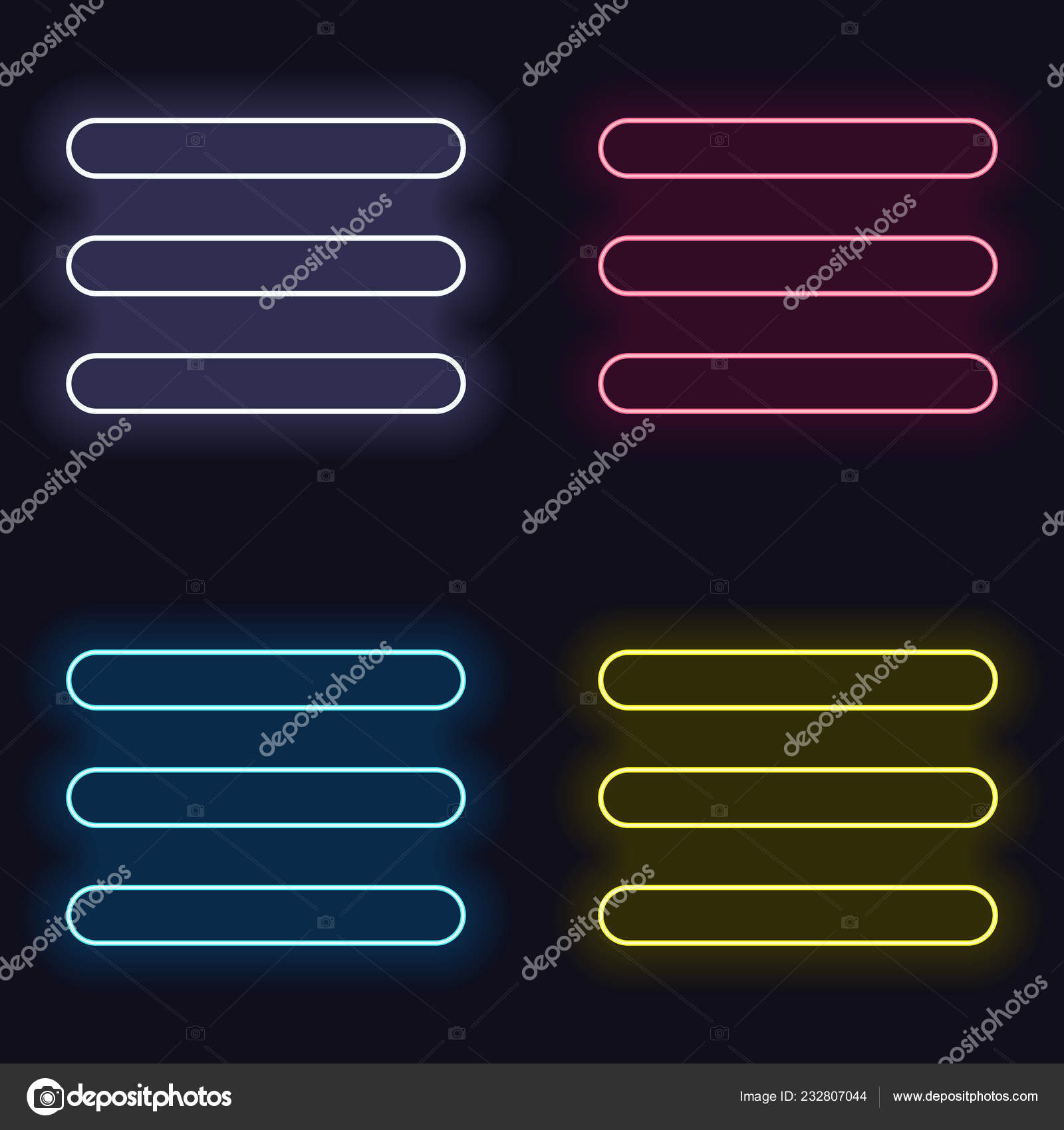 Hamburger Menu Web Icon Set Neon Sign Casino Style Dark Stock Vector by ...