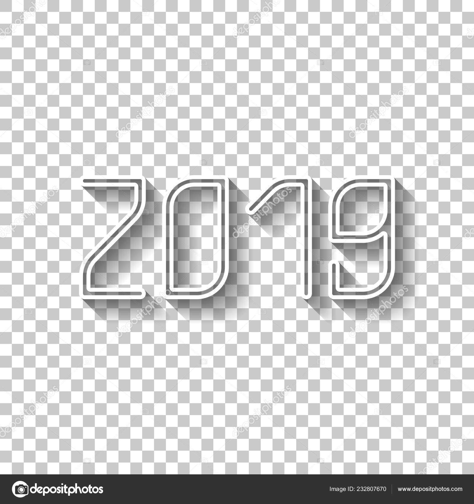2019 Number Icon Happy New Year White Outline Sign Shadow Stock Vector ...