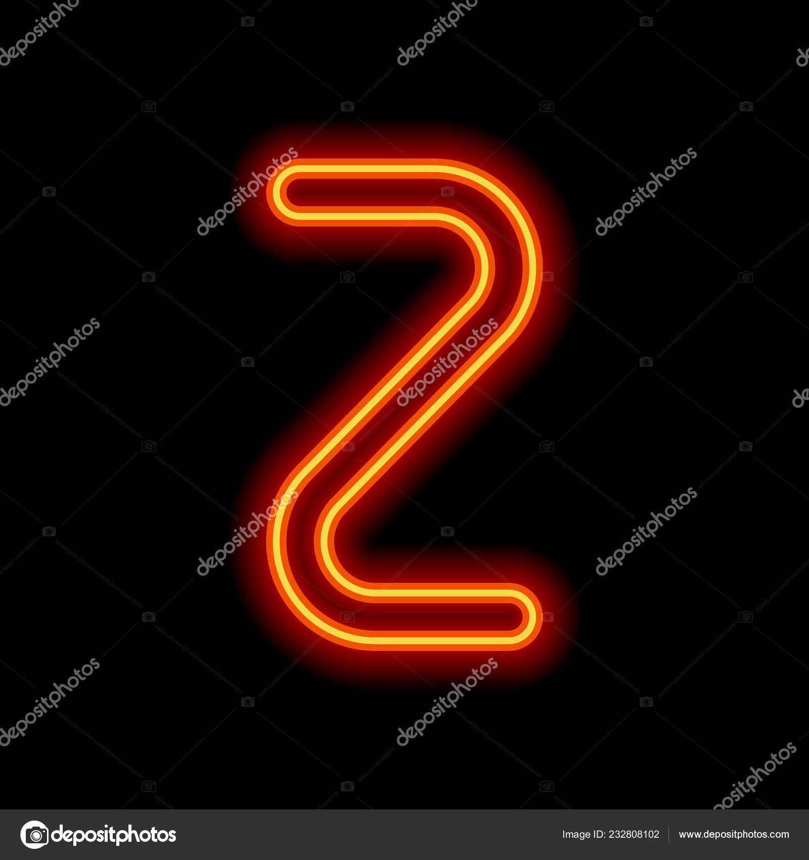 Number Two Numeral Simple Letter Orange Neon Style Black Background ...