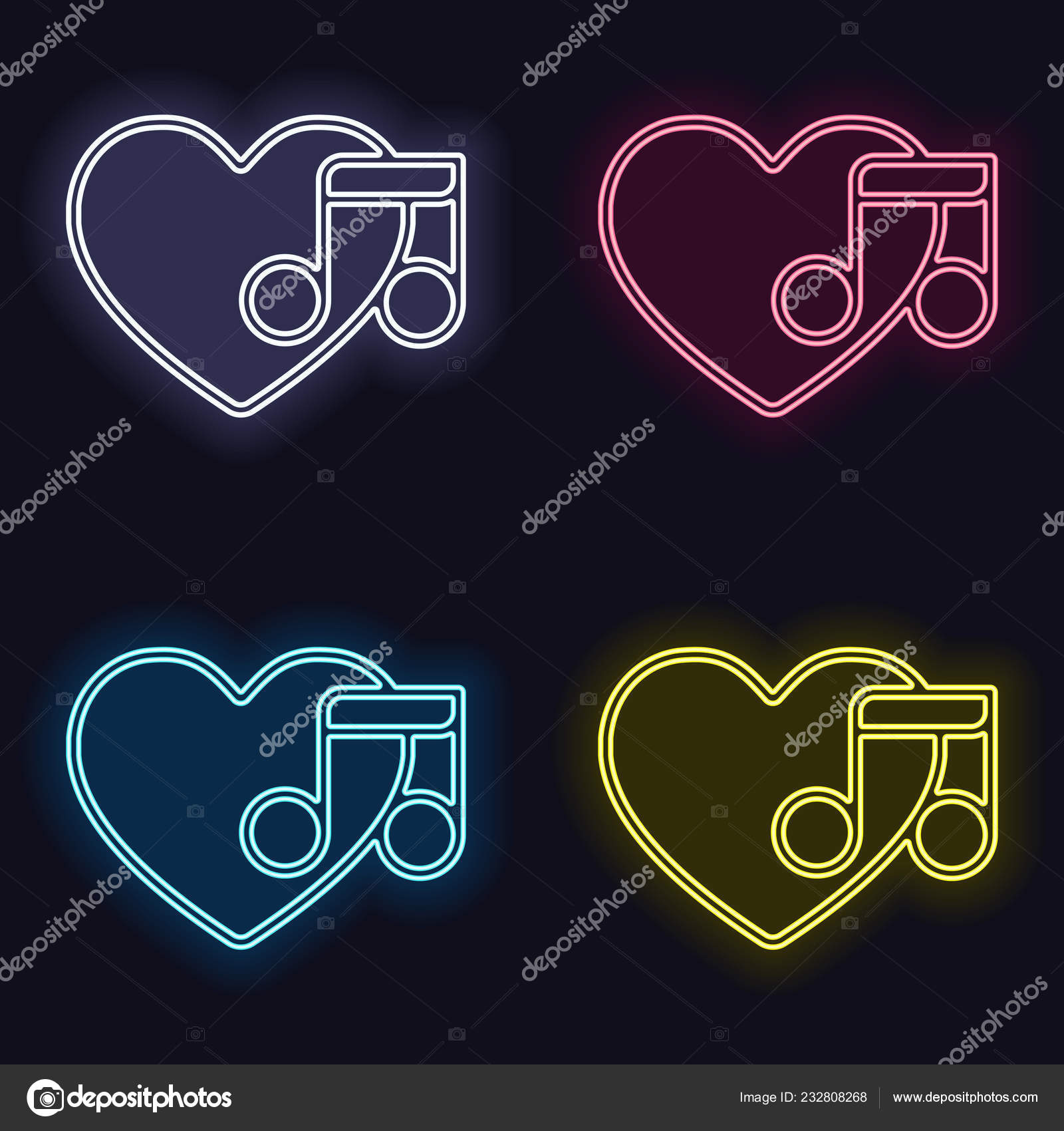Heard Note Favourite Music Linear Icon Thin Outline Set Neon Stock ...