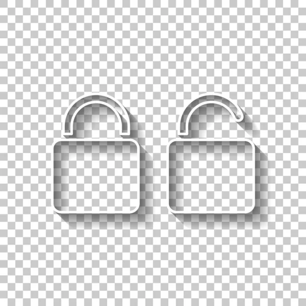 Lock Icon White Outline Sign Shadow Transparent Background Stock Vector ...