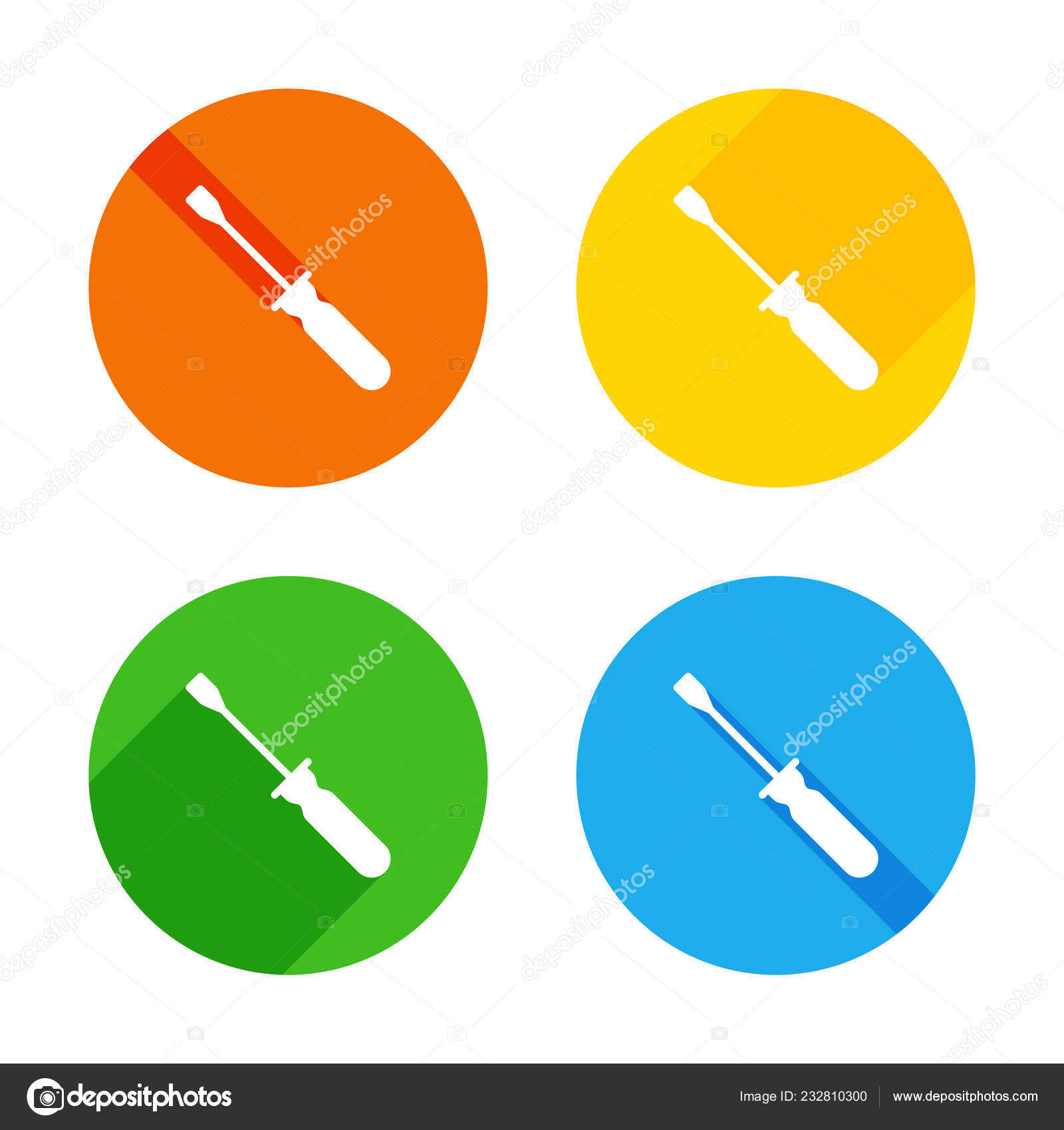 Simple Silhouette Screwdriver Flat White Icon Colored Circles ...