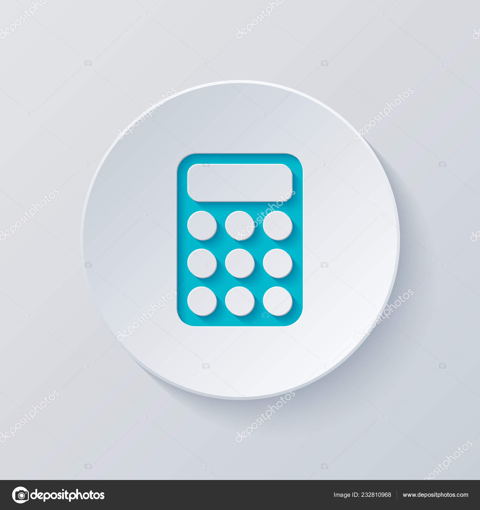 Simple Calculator Icon Cut Circle Gray Blue Layers Paper Style Stock ...