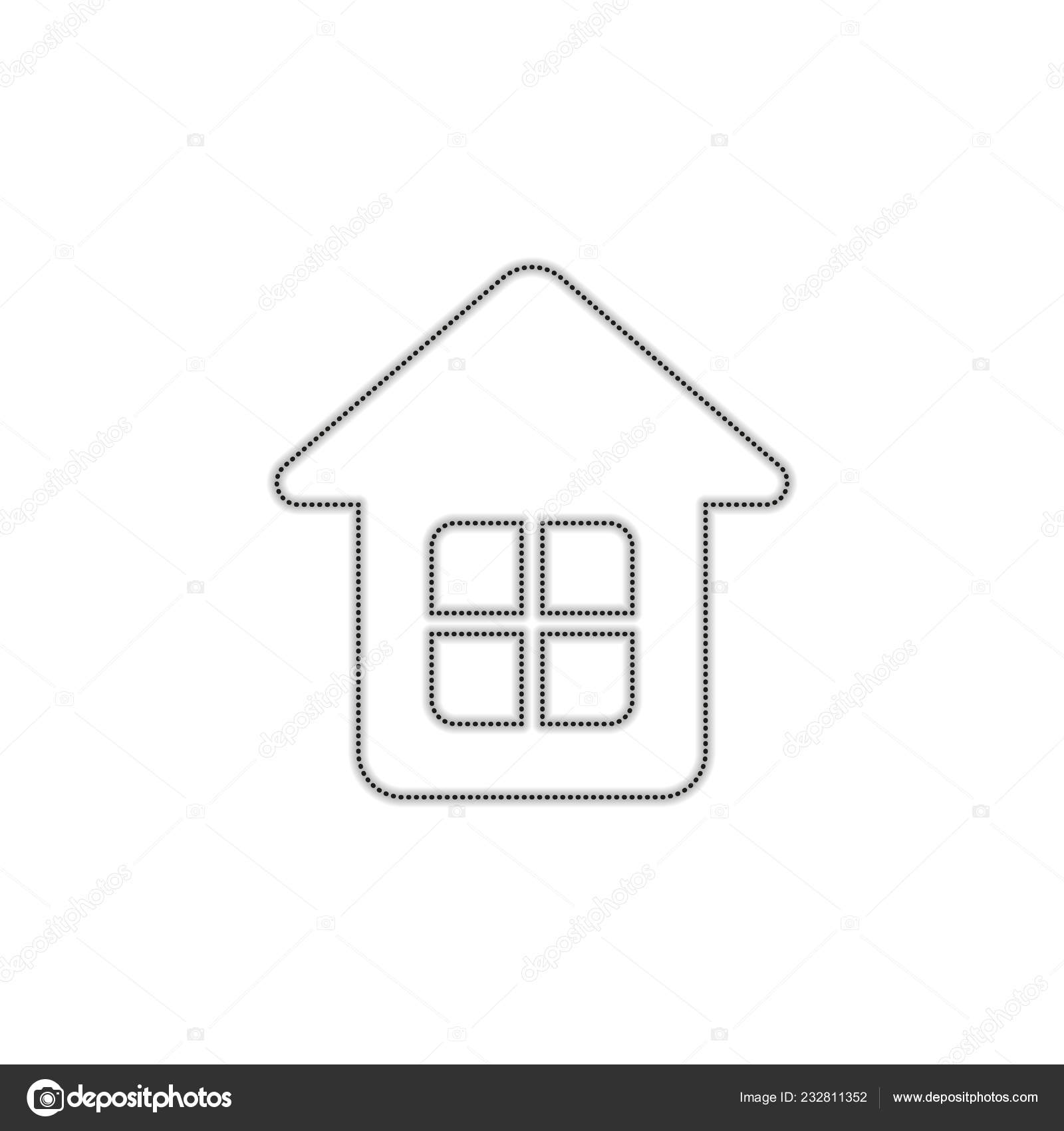 Simple House Icon Dotted Outline Silhouette Shadow White Background ...