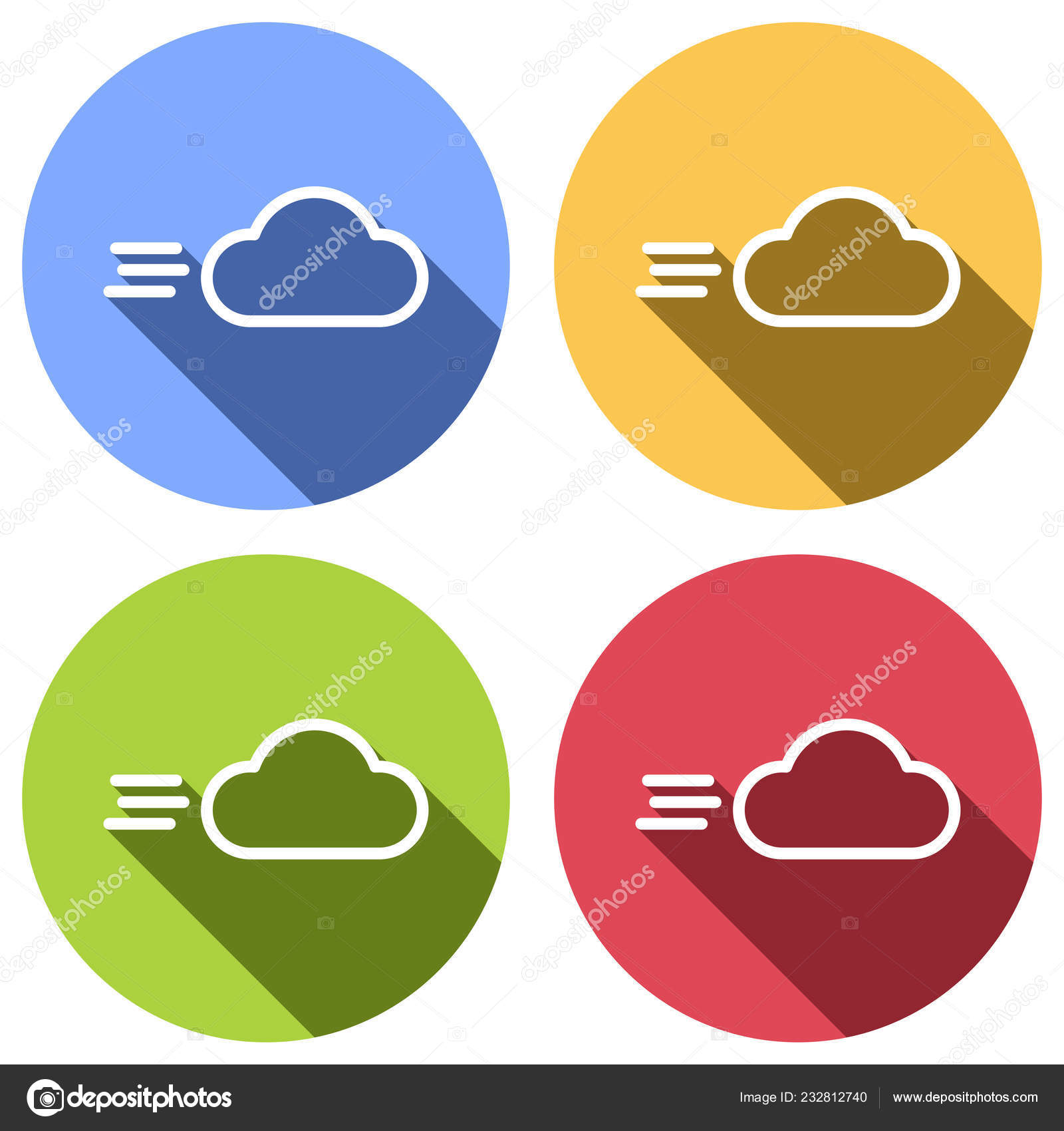 Windy Icon Linear Thin Outline Set White Icons Long Shadow Stock Vector ...