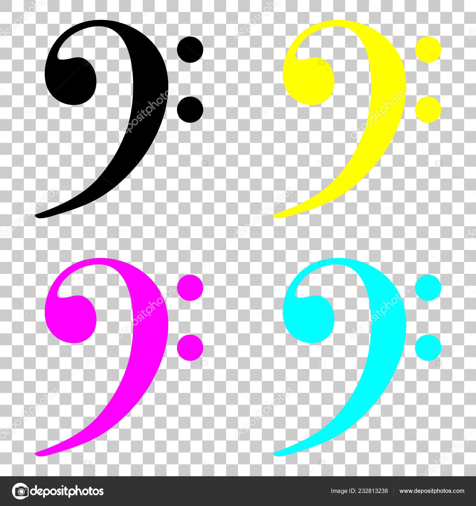 Bass Clef Icon Colored Set Cmyk Icons Transparent Background Stock ...