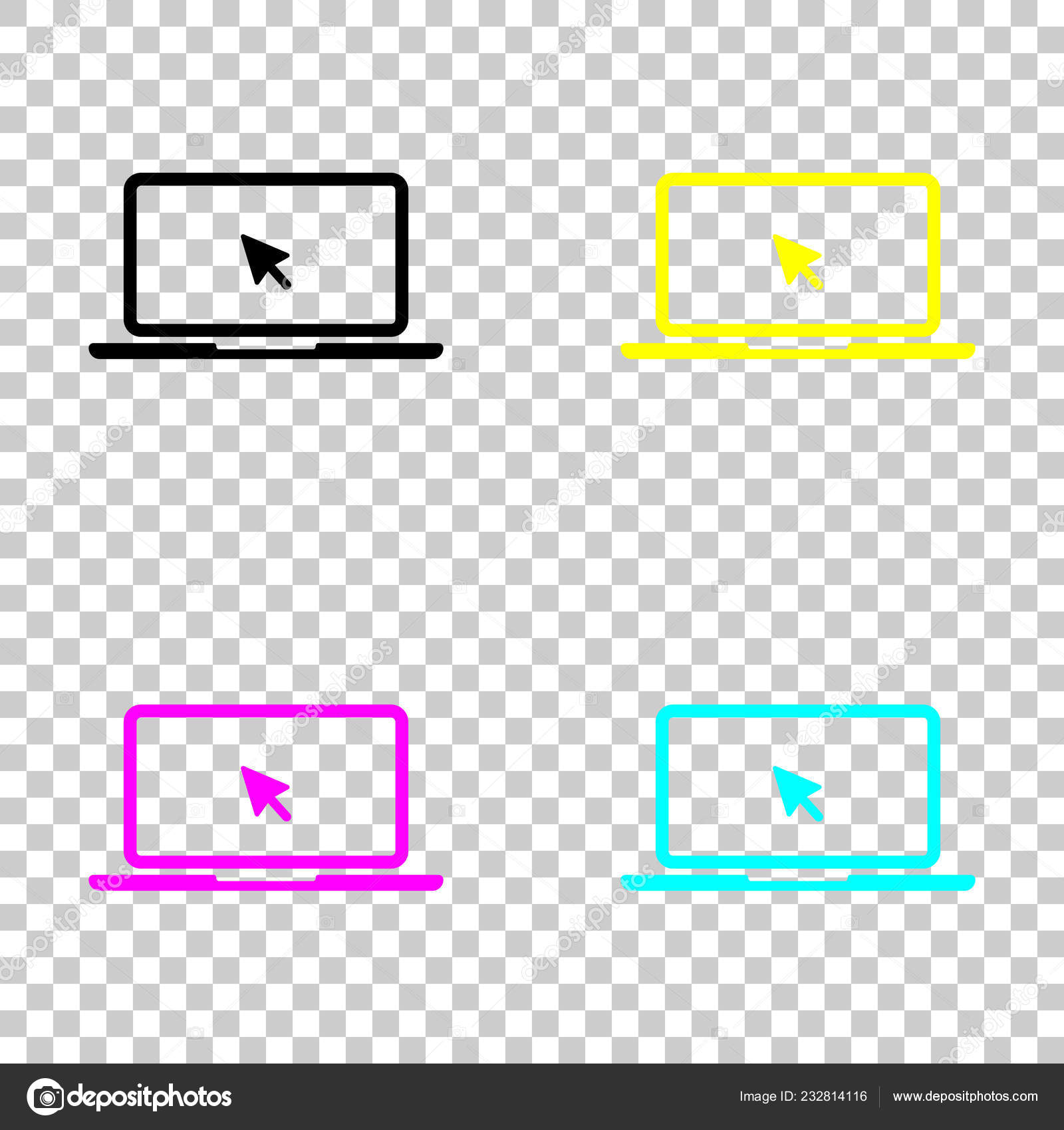 Laptop Notebook Arrow Screen Colored Set Cmyk Icons Transparent ...