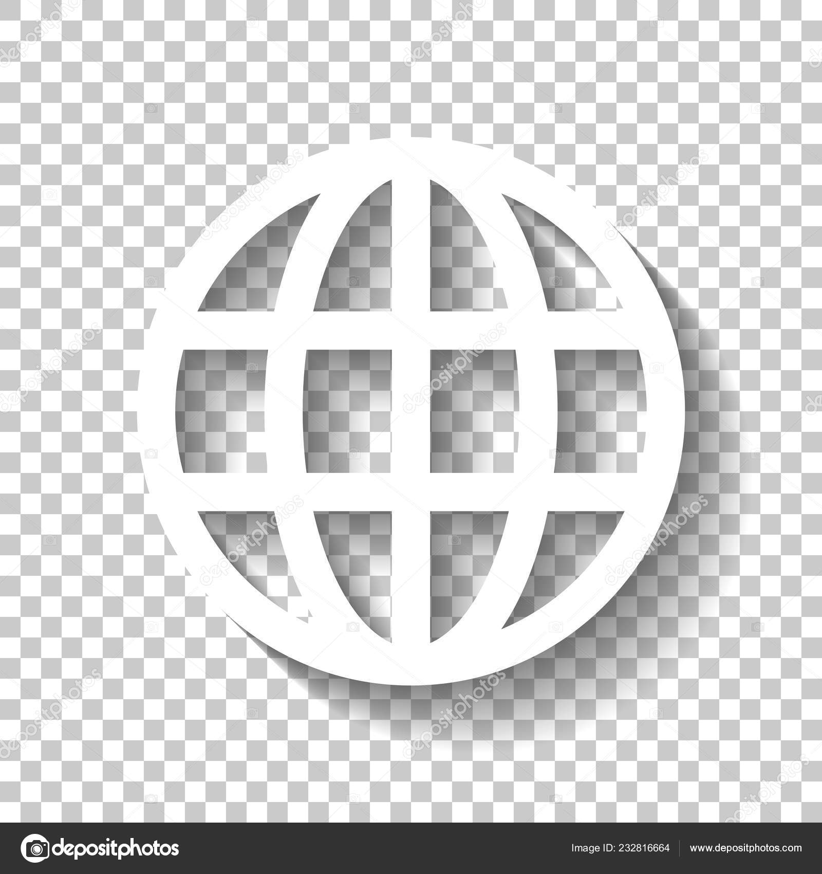 Ikon Bola Dunia Sederhana Linear Ikon Putih Dengan Bayangan Pada Vektor ...