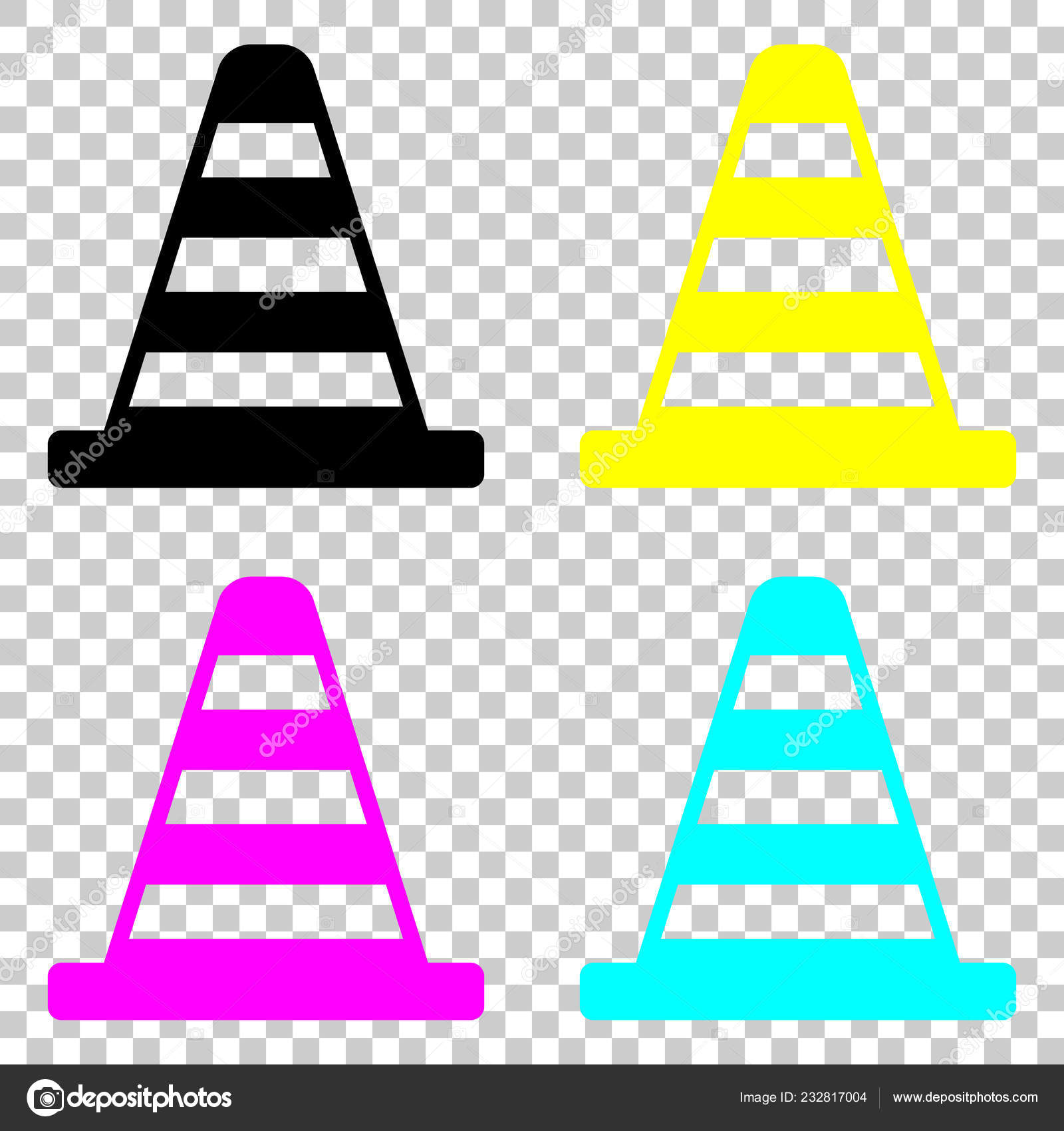 Cone Icon Colored Set Cmyk Icons Transparent Background Stock Vector ...