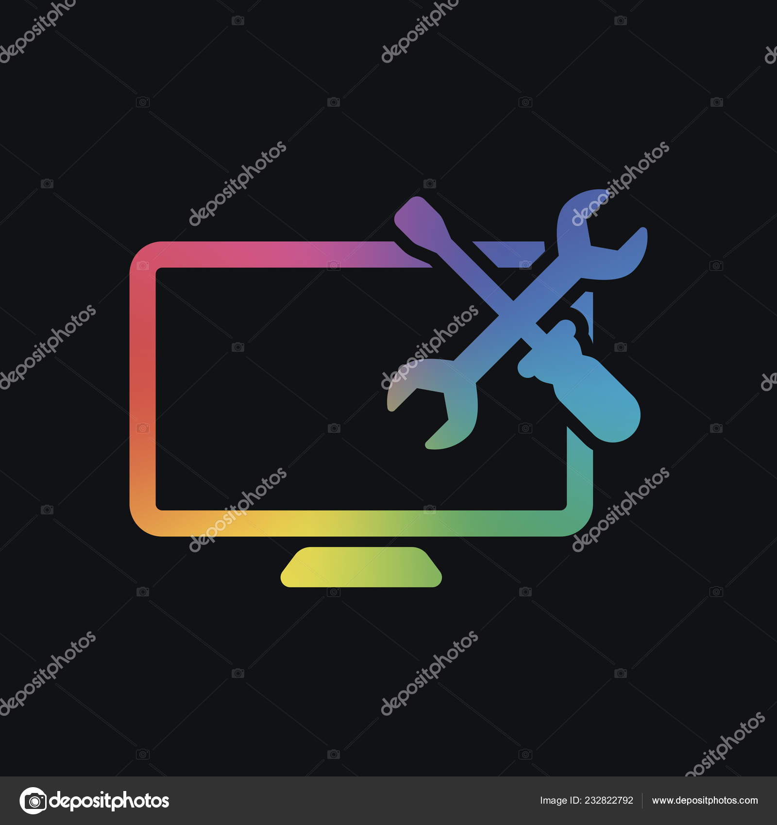 Computer Repair Service Rainbow Color Dark Background Stock Vector by ...