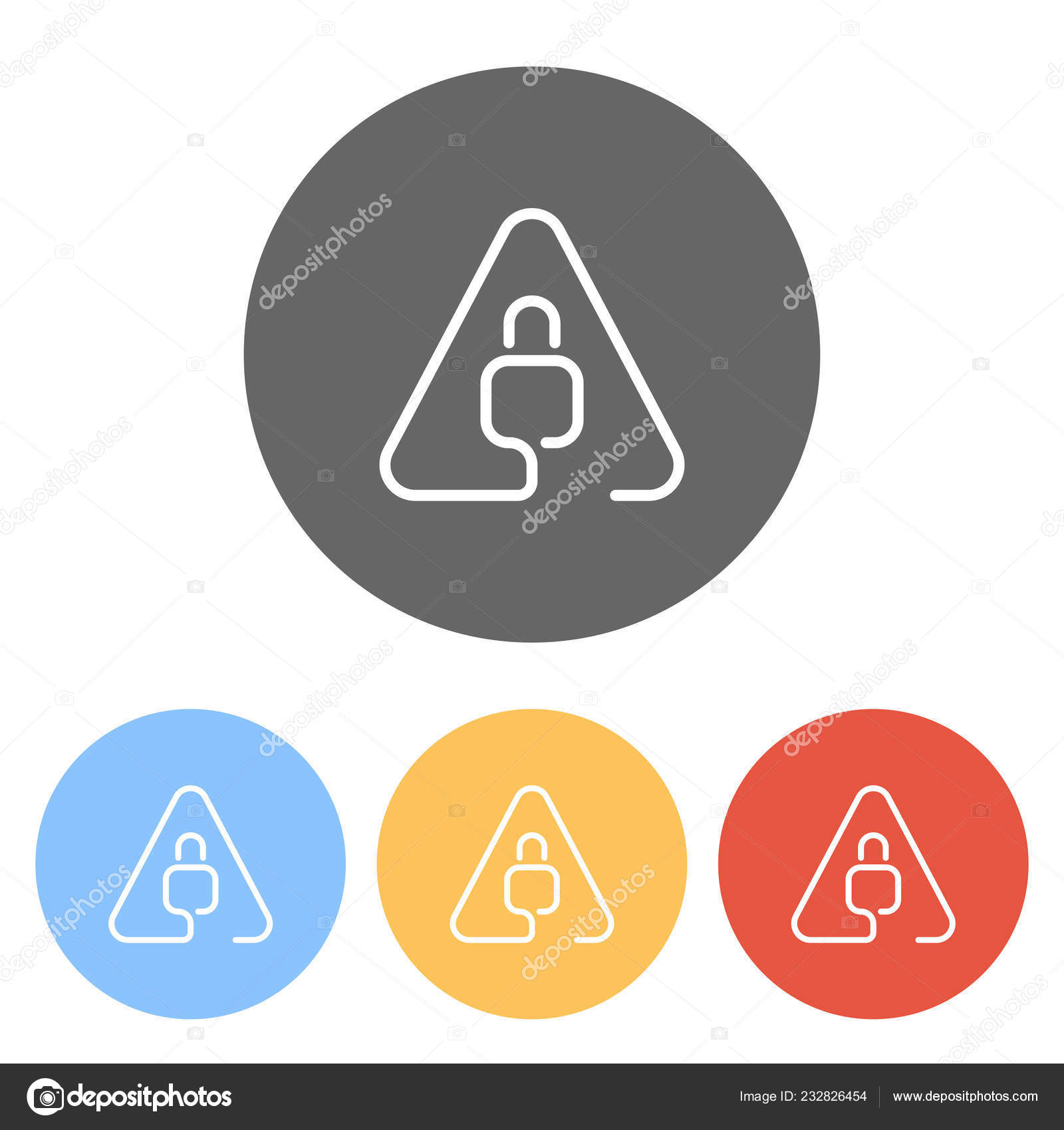 Lock Warning Triangle Linear Icon Thin Outline One Line Style Stock ...