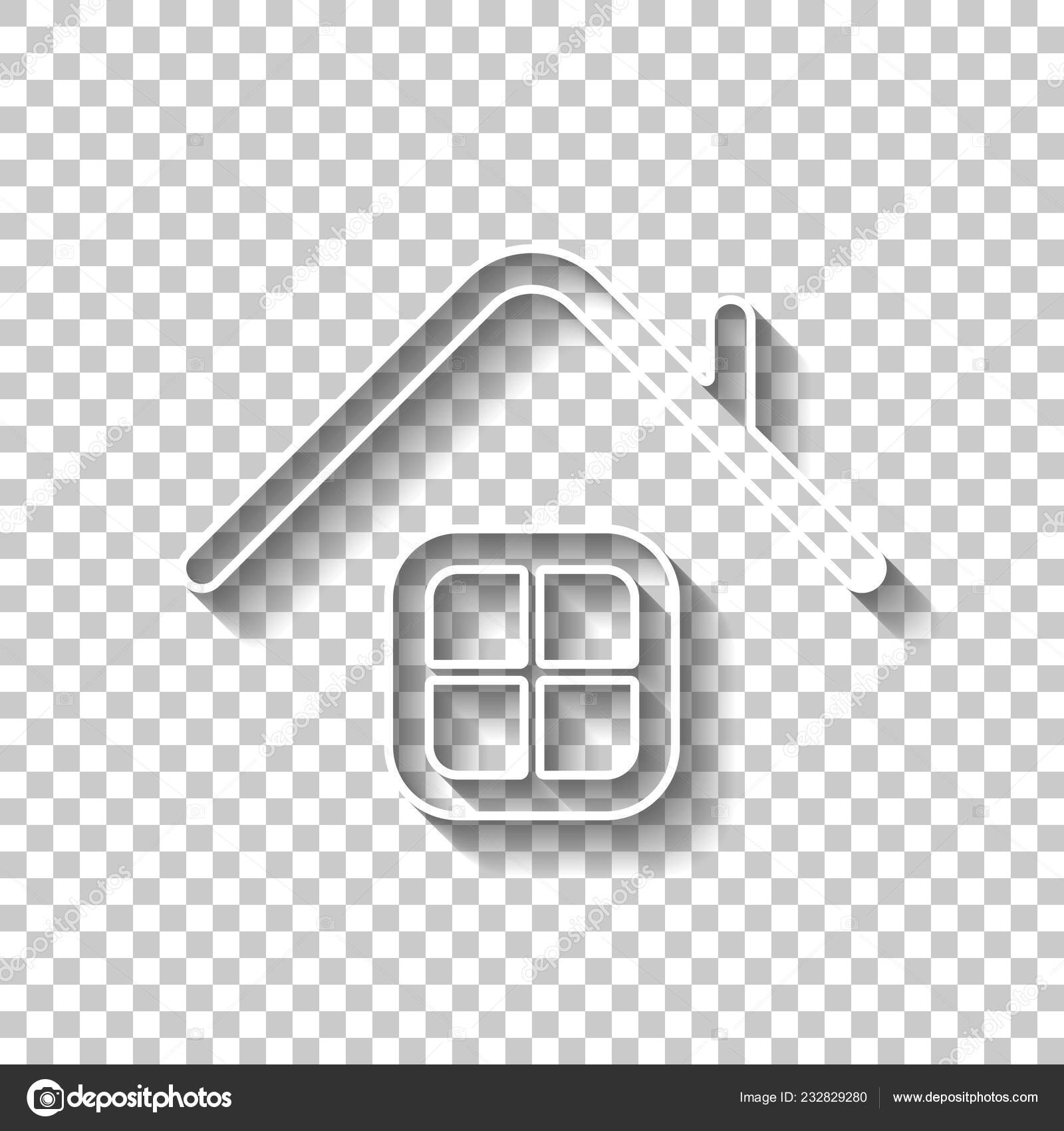 Simple House Icon White Outline Sign Shadow Transparent Background ...