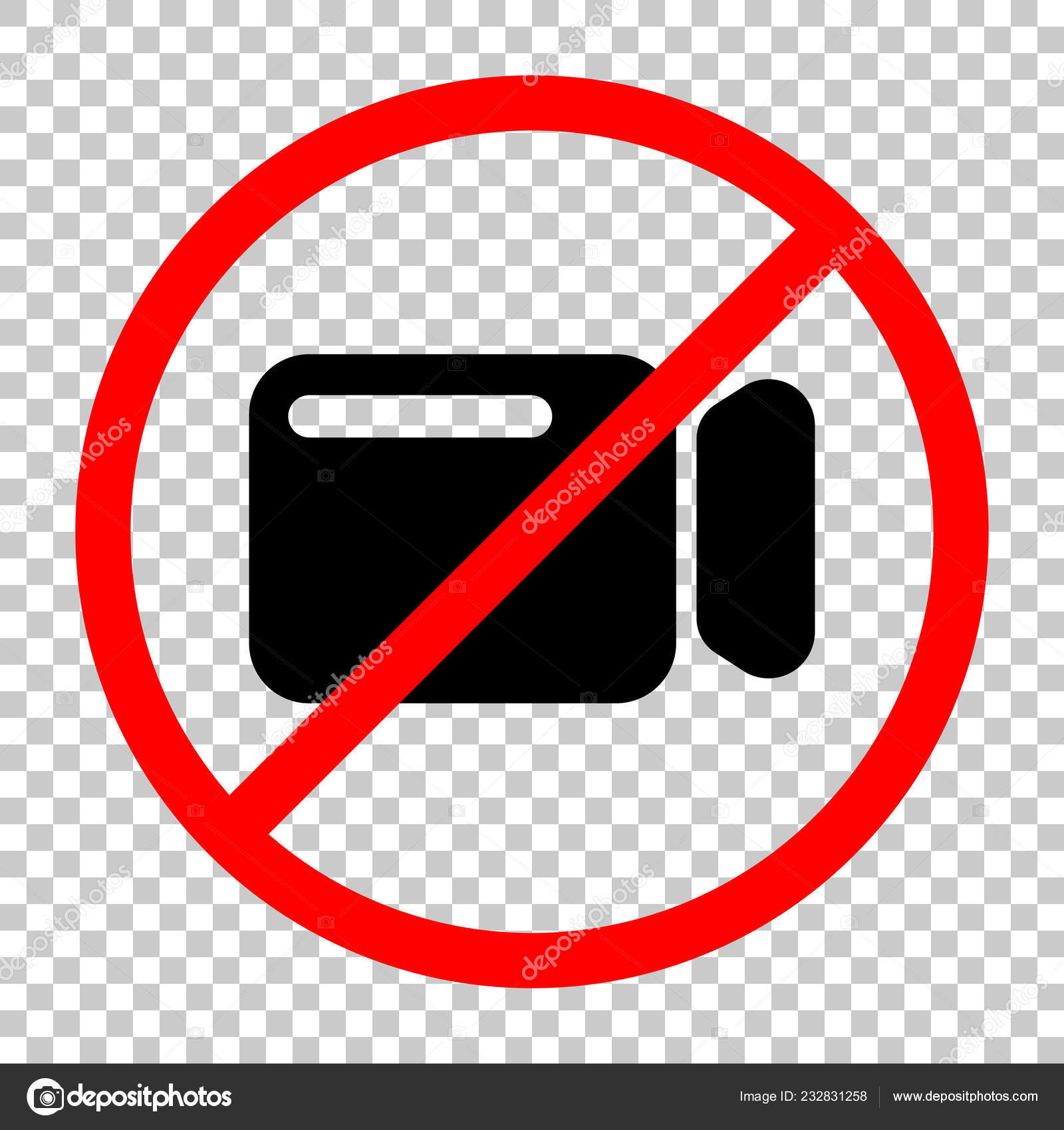 Simple Video Camera Icon Allowed Black Object Red Warning Sign Stock ...