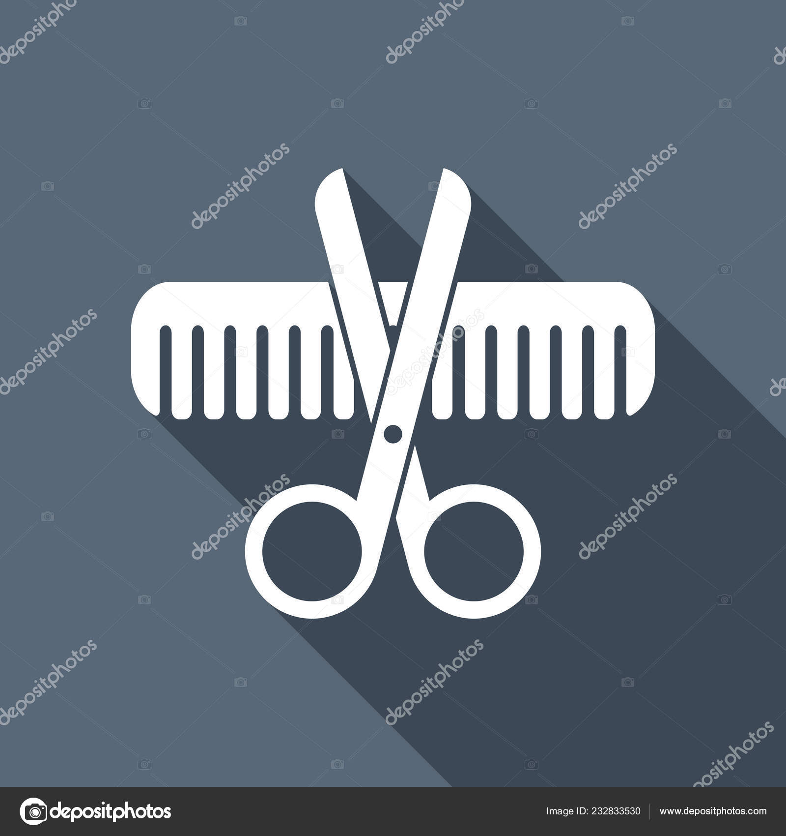 Scissors Hair Brush Crossed Tools Barber White Flat Icon Long Stock ...