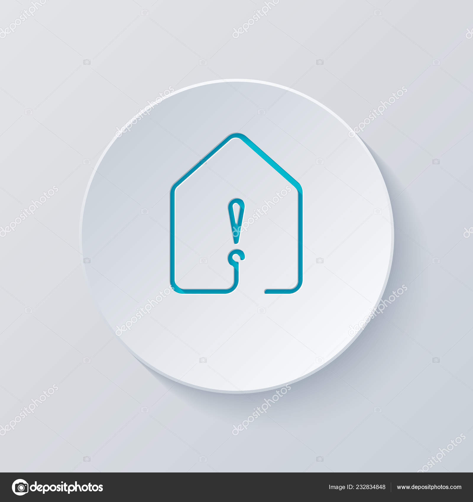 House Exclamation Mark Icon Line Style Cut Circle Gray Blue Stock ...
