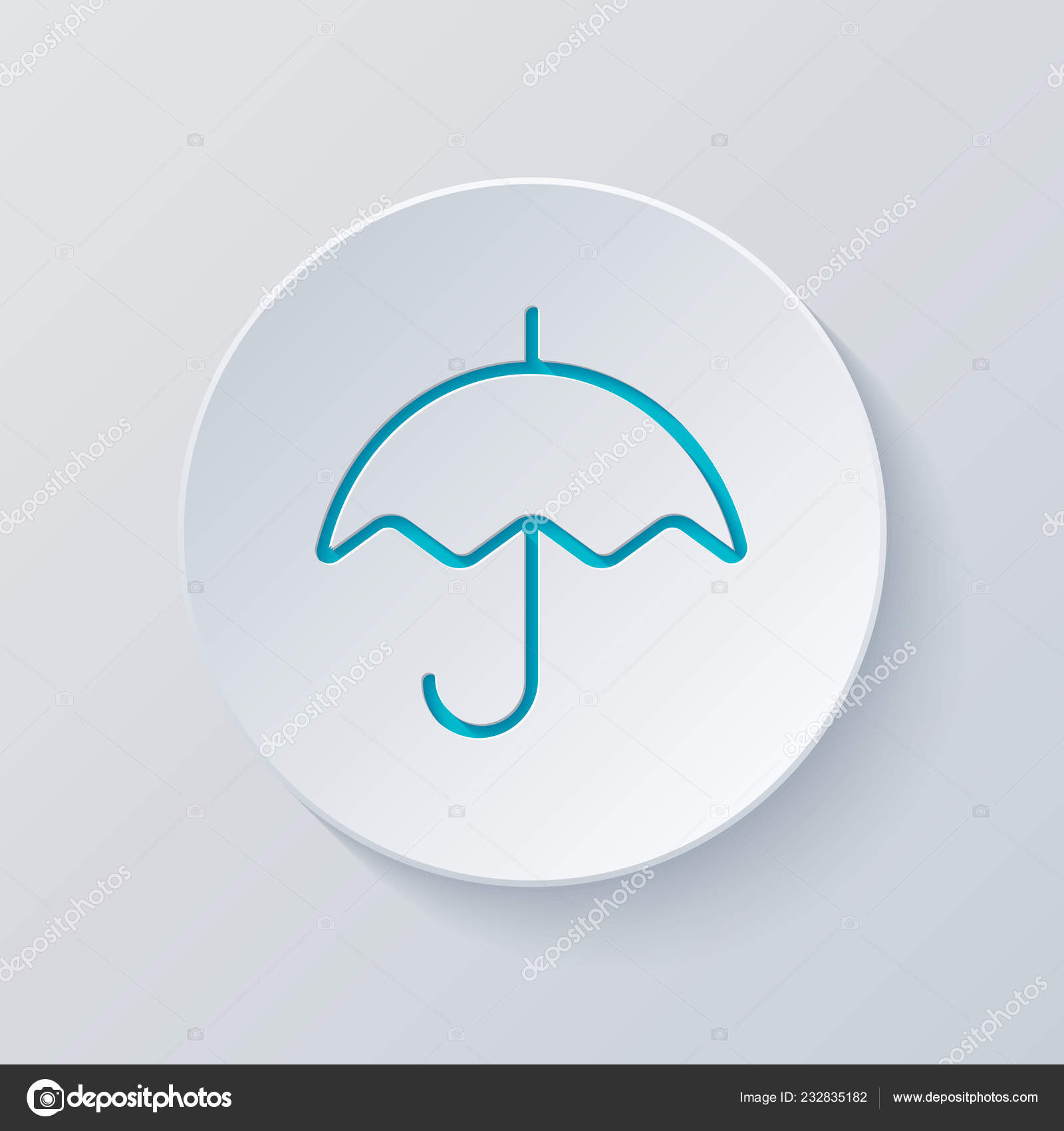 Simple Umbrella Icon Linear Thin Outline Cut Circle Gray Blue Stock ...