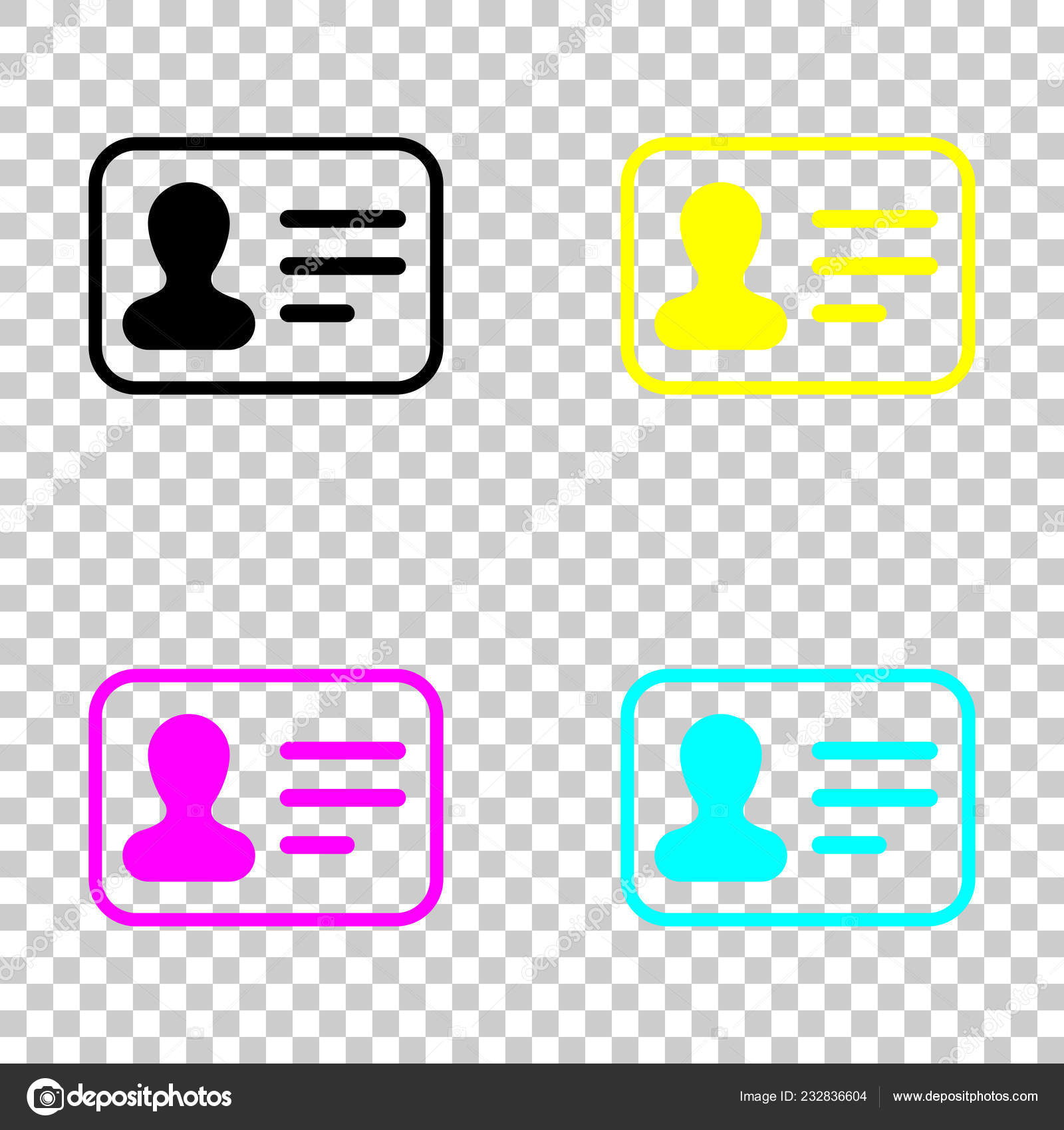 Identification Card Icon Profile Colored Set Cmyk Icons Transparent ...