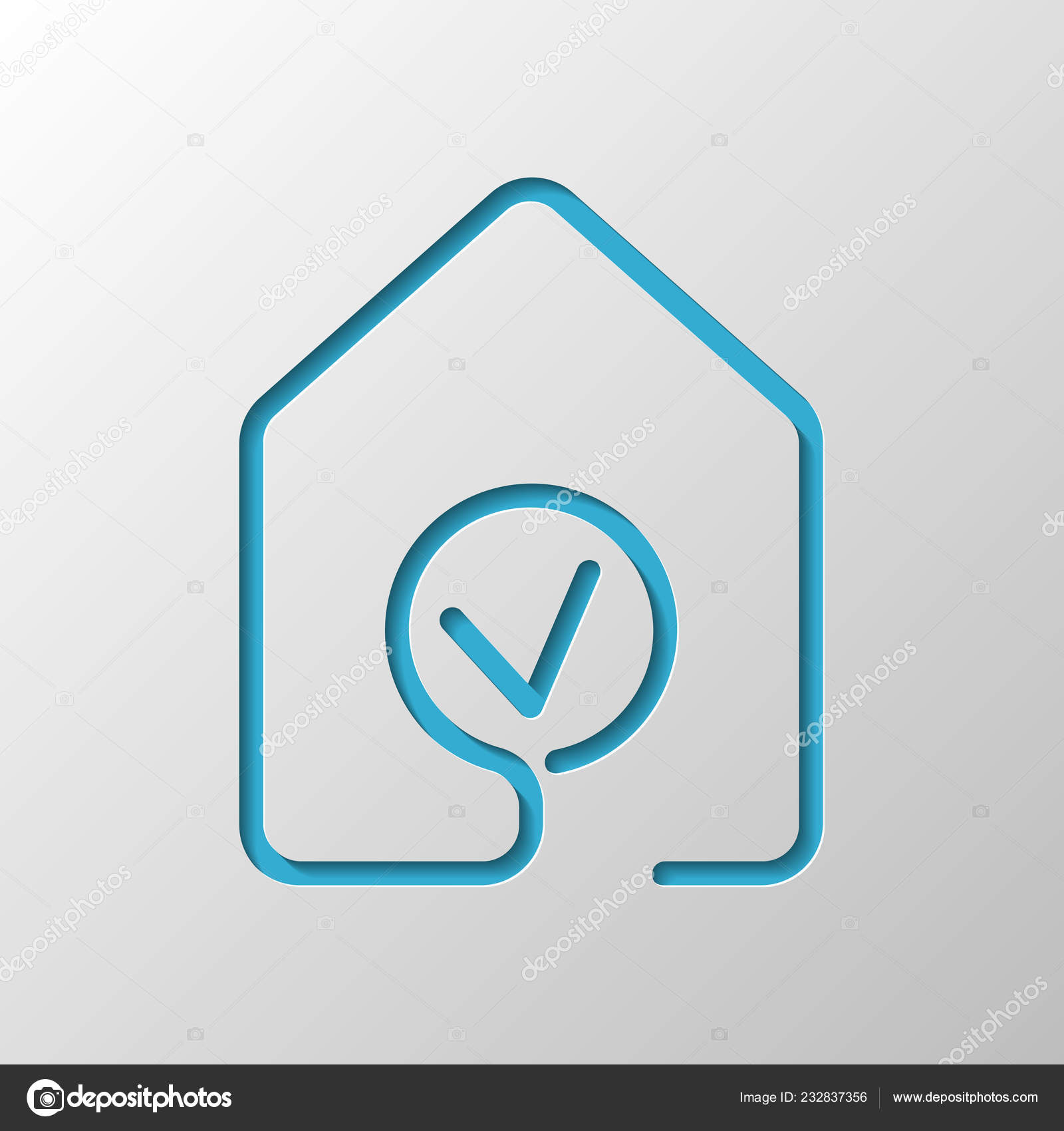 House Check Mark Icon Line Style Paper Design Cutted Symbol Stock ...