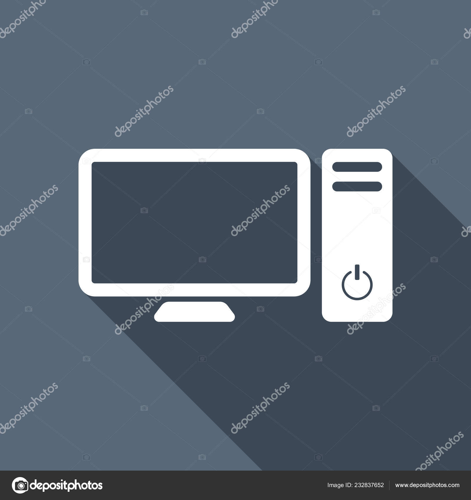 Personal Computer System Unit Monitor White Flat Icon Long Shadow Stock ...