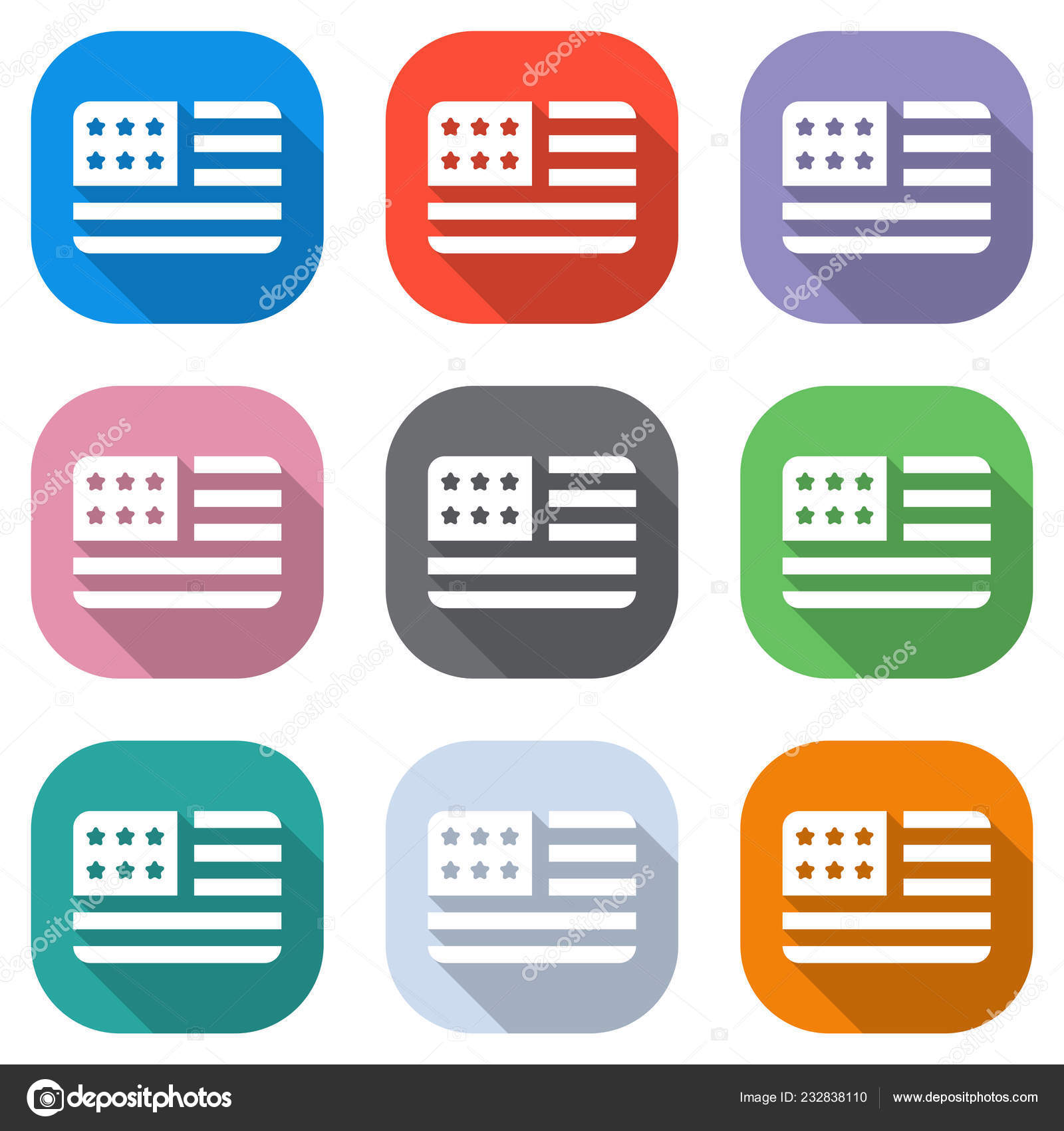 Simple Usa Flag Icon Rectangle Shape Set White Icons Colored Stock ...