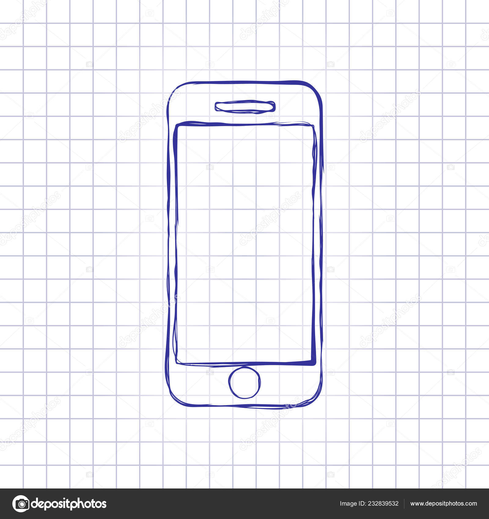 Mobile Phone Icon Hand Drawn Picture Paper Sheet Blue Ink Stock Vector ...
