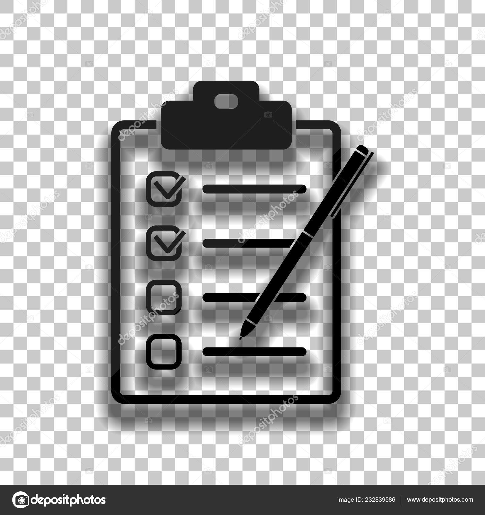 Checklist Pen Icon Black Glass Icon Soft Shadow Transparent Background ...