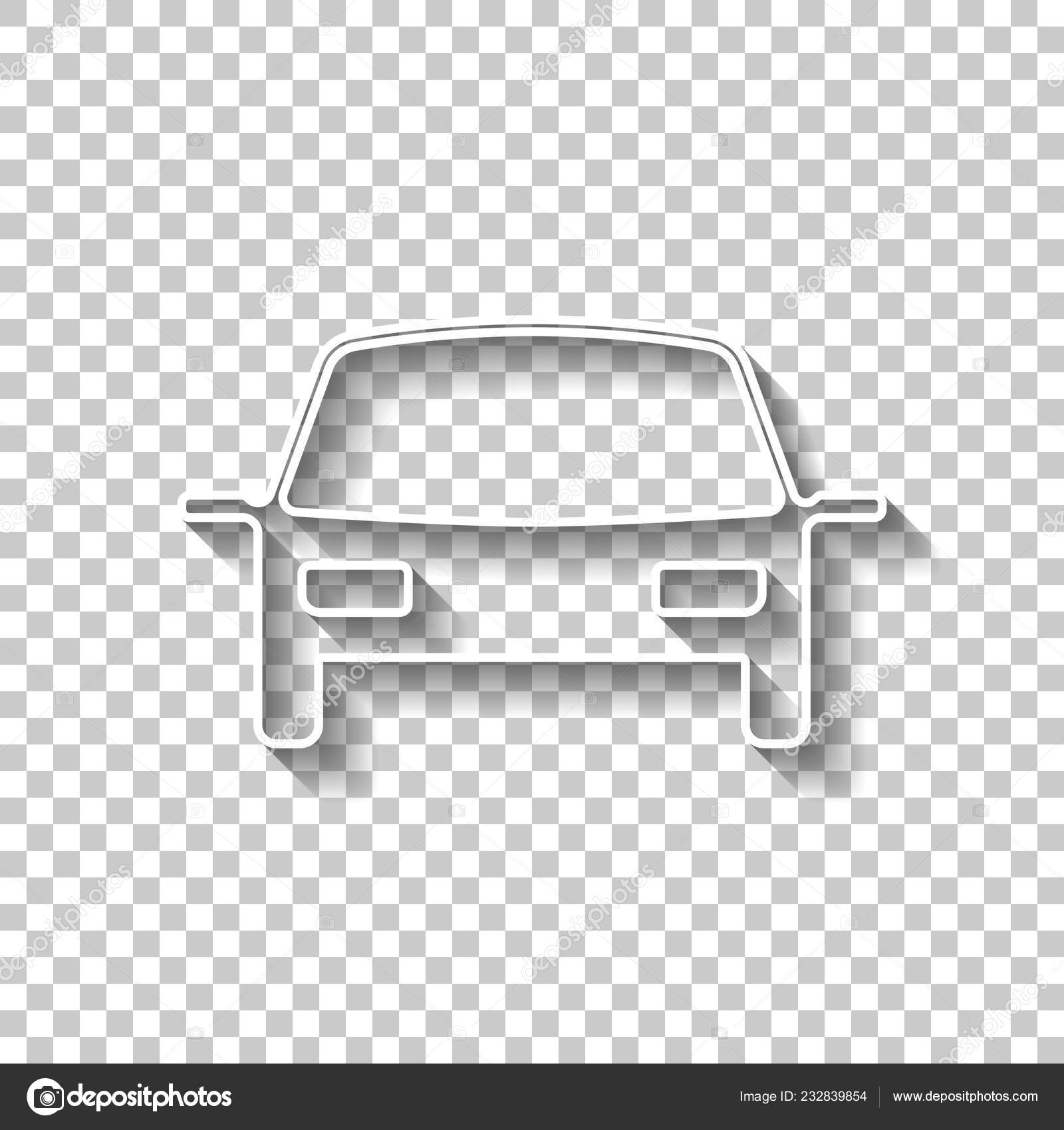 Car Icon White Outline Sign Shadow Transparent Background Stock Vector ...